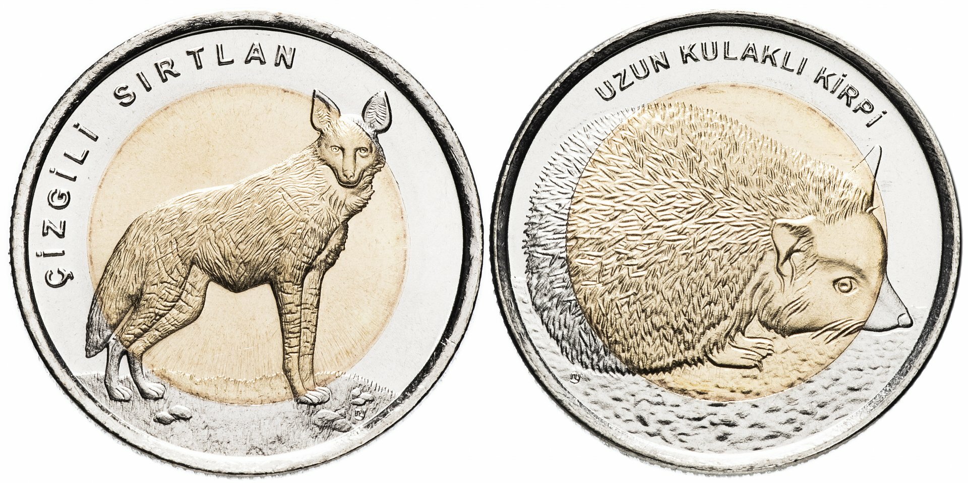 Турция набор монет 1 лира 2014 2 штуки Гиена и Еж, Биметалл, в сохранности UNC
