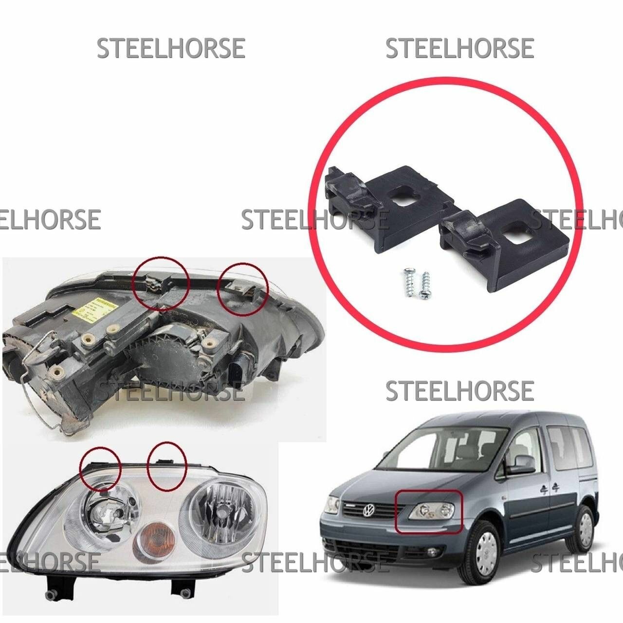 Кронштейн фары левой (к-кт) VW Touran/Caddy 3 2003-2009