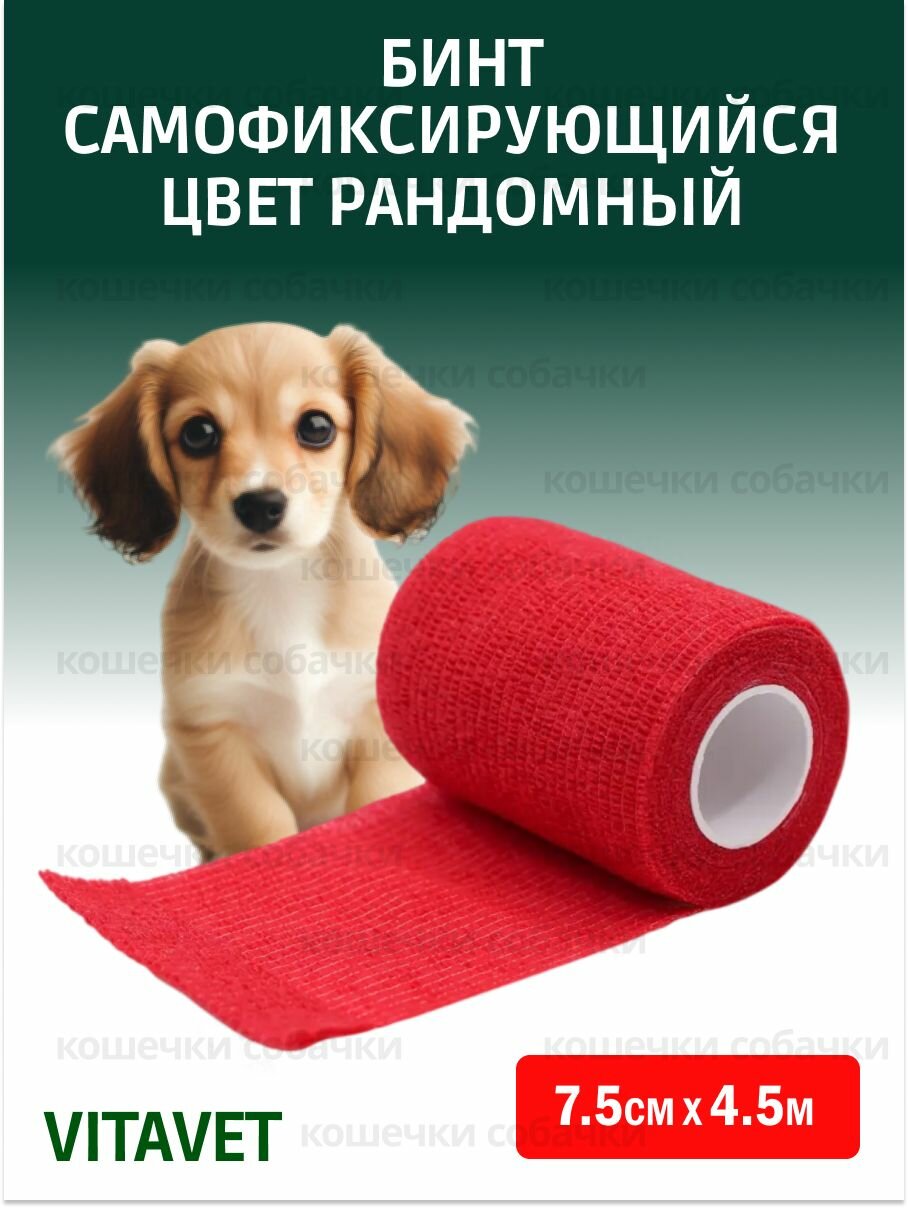 VitaVet Бинт-бандаж для животных самофиксирующийся 7.5см*4.5м рандомный цвет