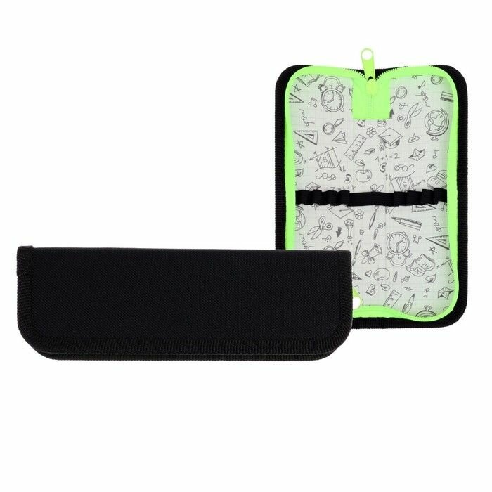 Пенал, каркасный, для канцелярии, 1 отделение, черный/салатовый