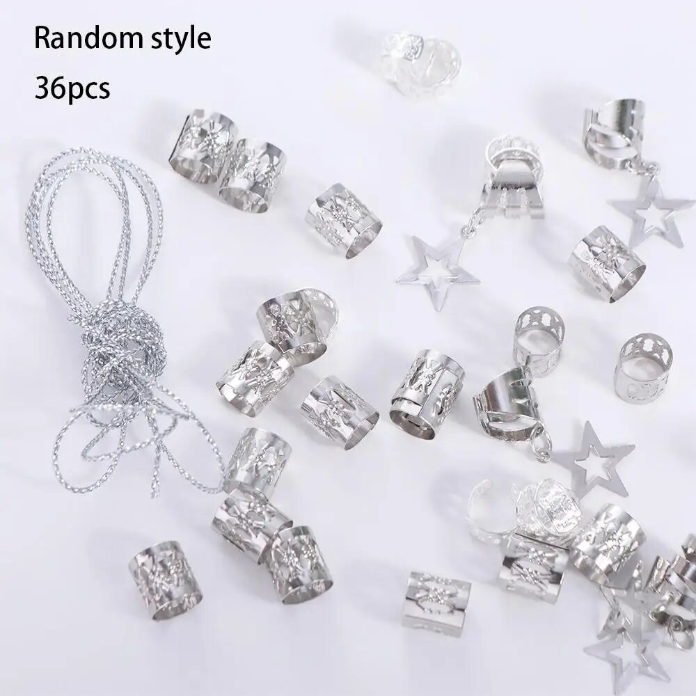Металлические кольца-звездочки для кос 36 шт. Серебряный, silver