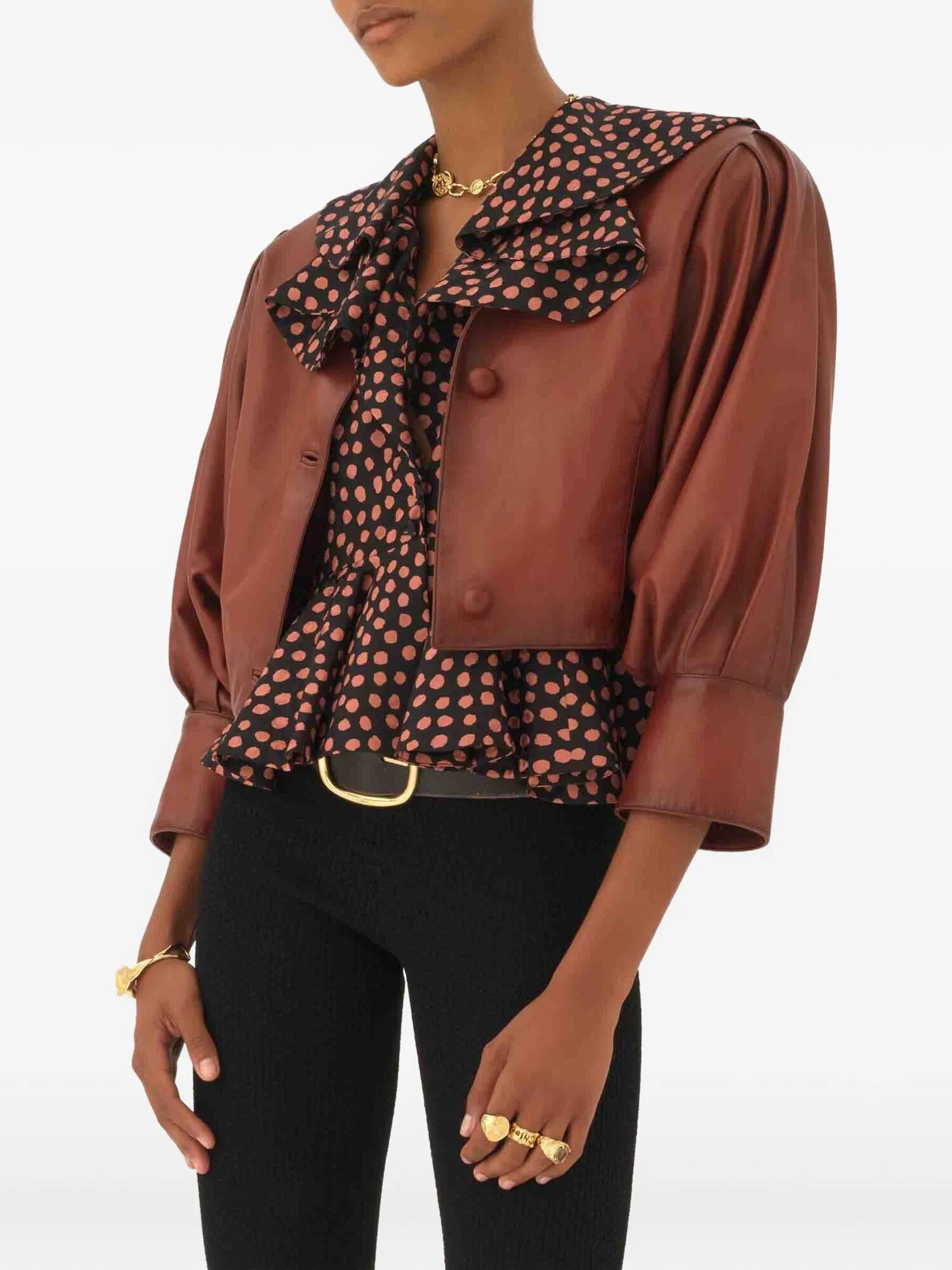 Куртка Chloe Puff-sleeve leather jacket, размер 36, коричневый — фото 1