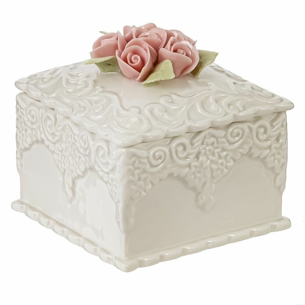 Шкатулка фарфоровая "Цветок розы", 8х8х8 см
