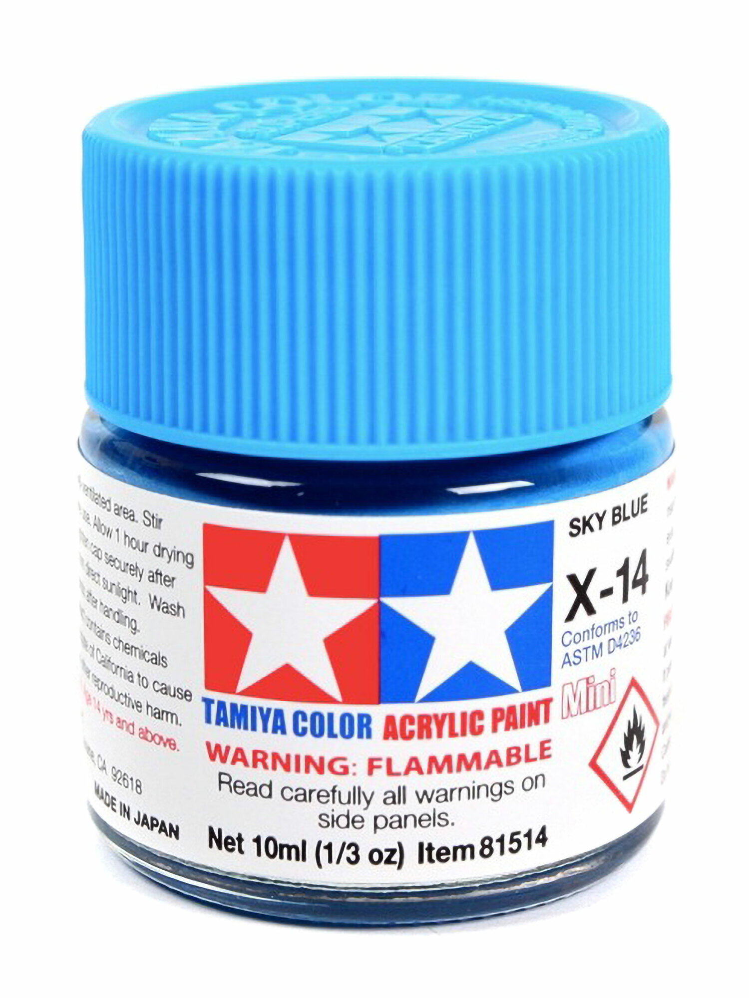 Краска акриловая Tamiya Color X-14 Sky Blue 81514 лазурная глянцевая, 10 мл