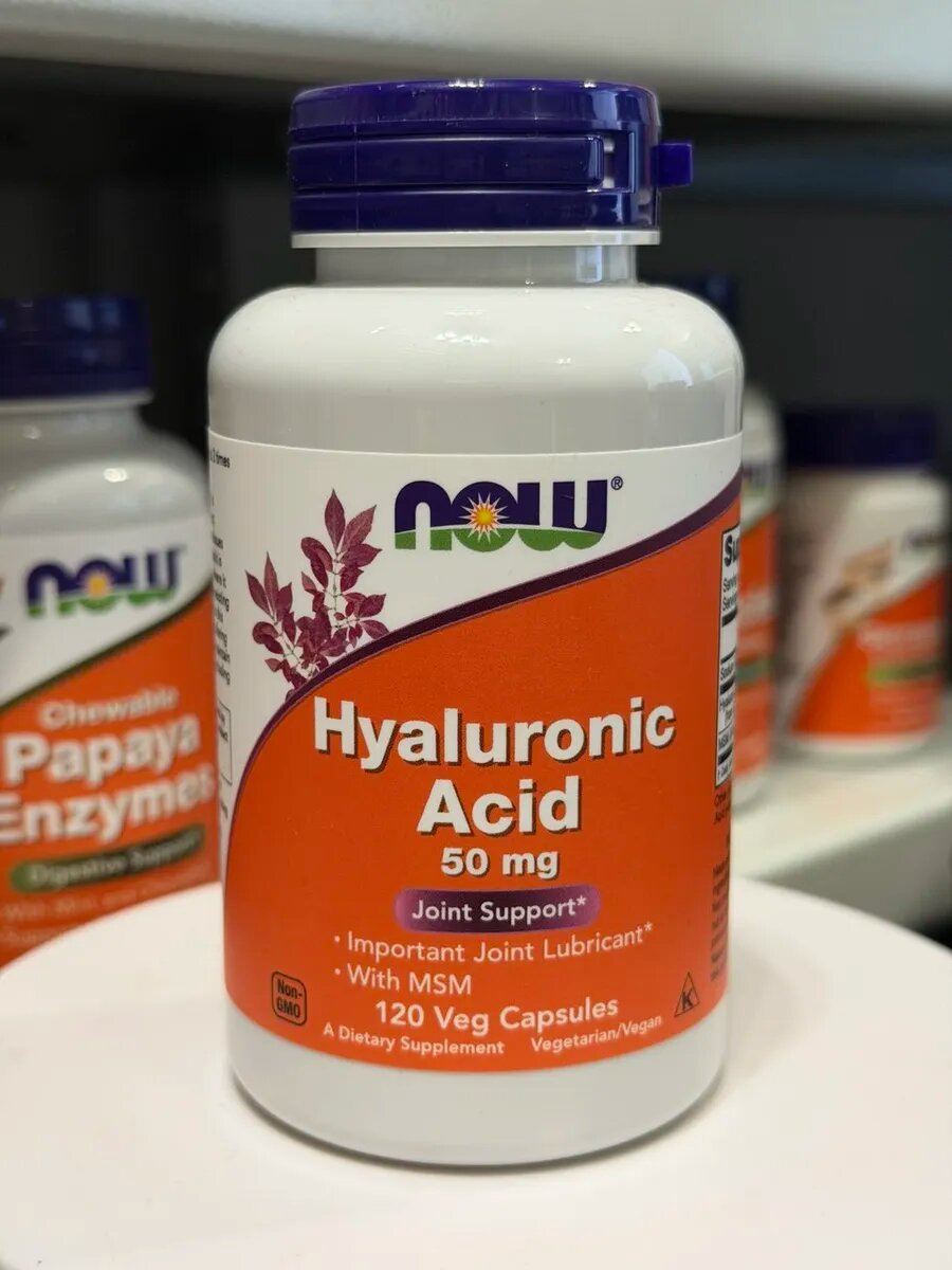NOW HYALURONIC ACID + MSM 50 mg — для суставов и кожи, 120 капсул