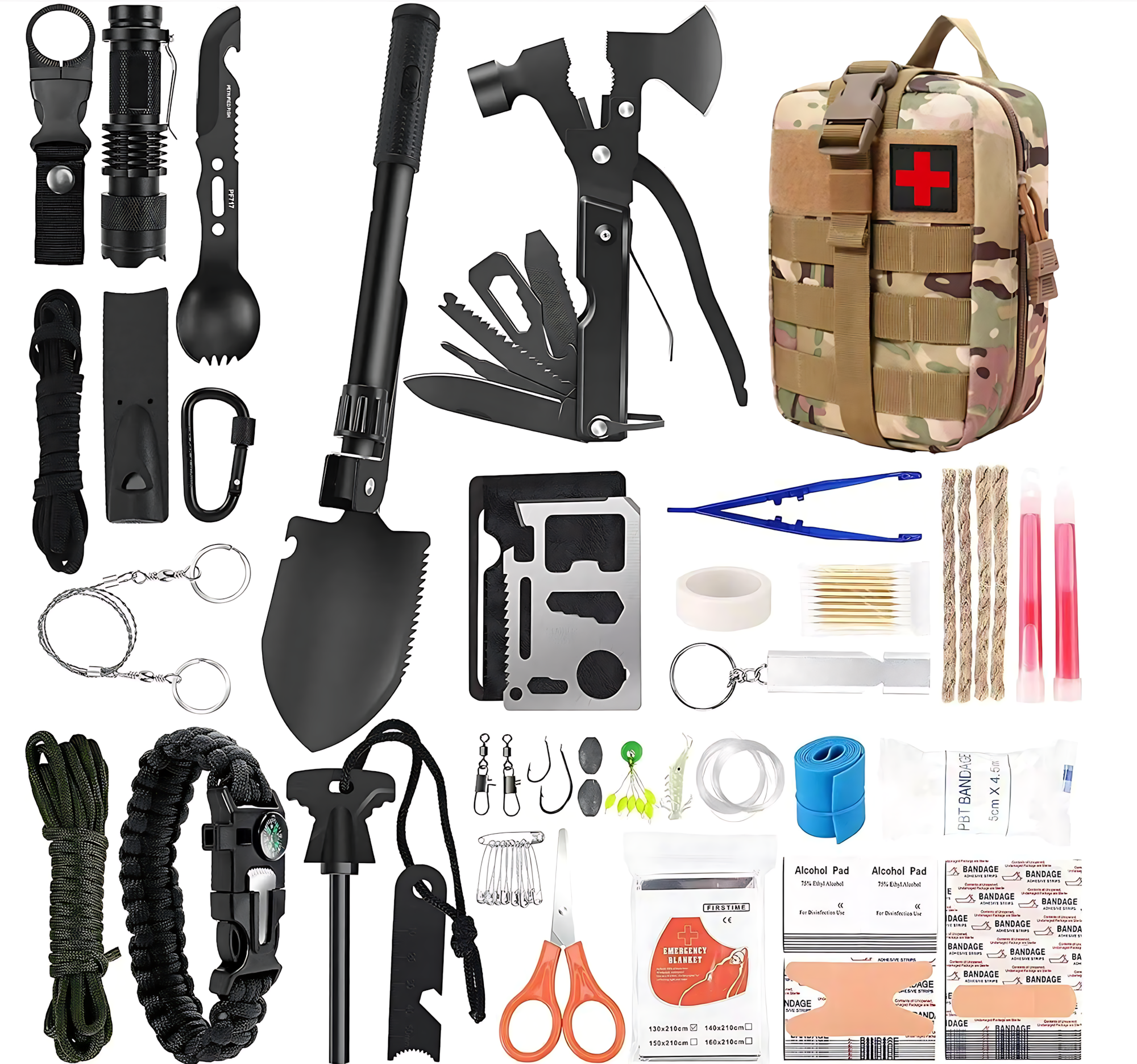 Набор для выживания SOS - Аварийный комплект для кемпинга, автомобиля и outdoors | 15 предметов | Водонепроницаемый кейс