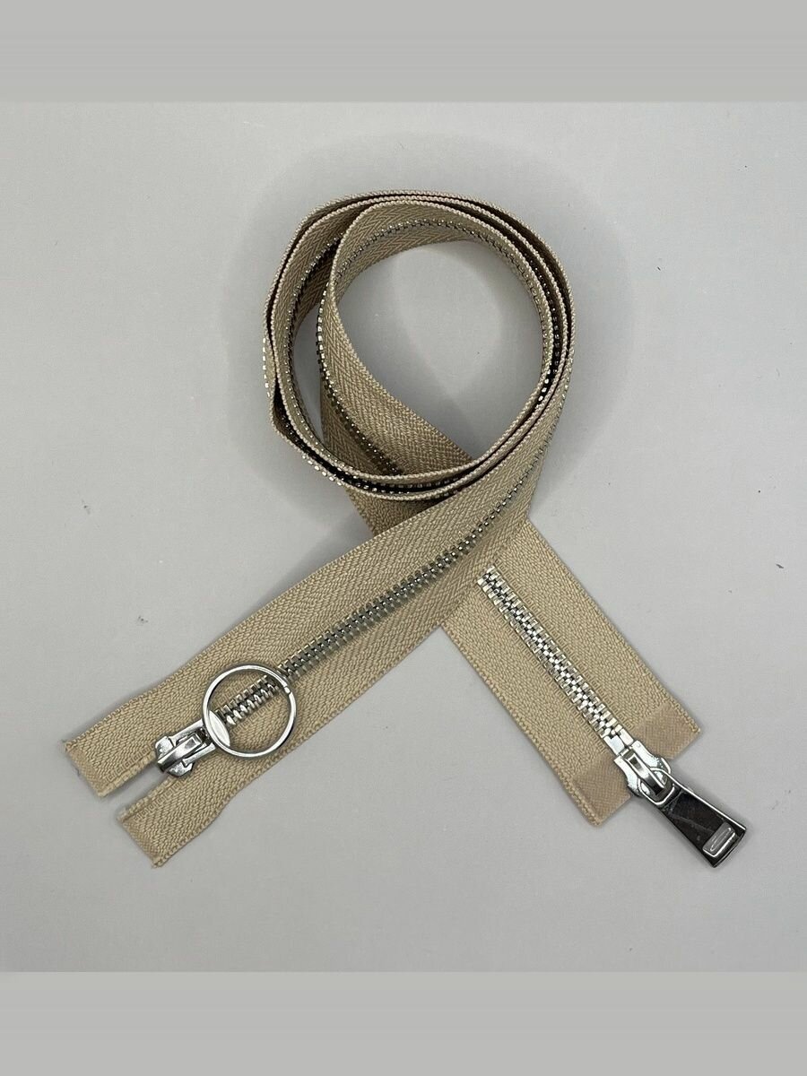 Молния металл,80см, тип 5, бежевый, зубья серебро,2 замка. Италия.1шт.