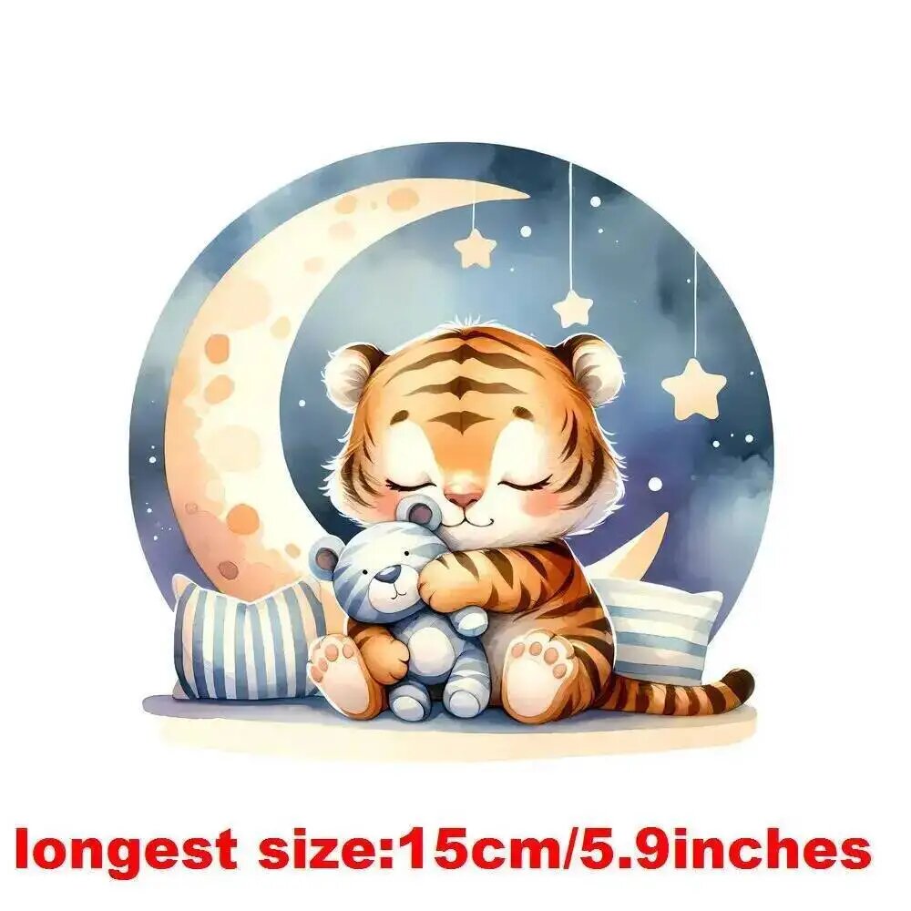 15 см детские мультяшные цветы, тигр, животные, термопереносные наклейки, DTF, железные нашивки для детской одежды, наклейка