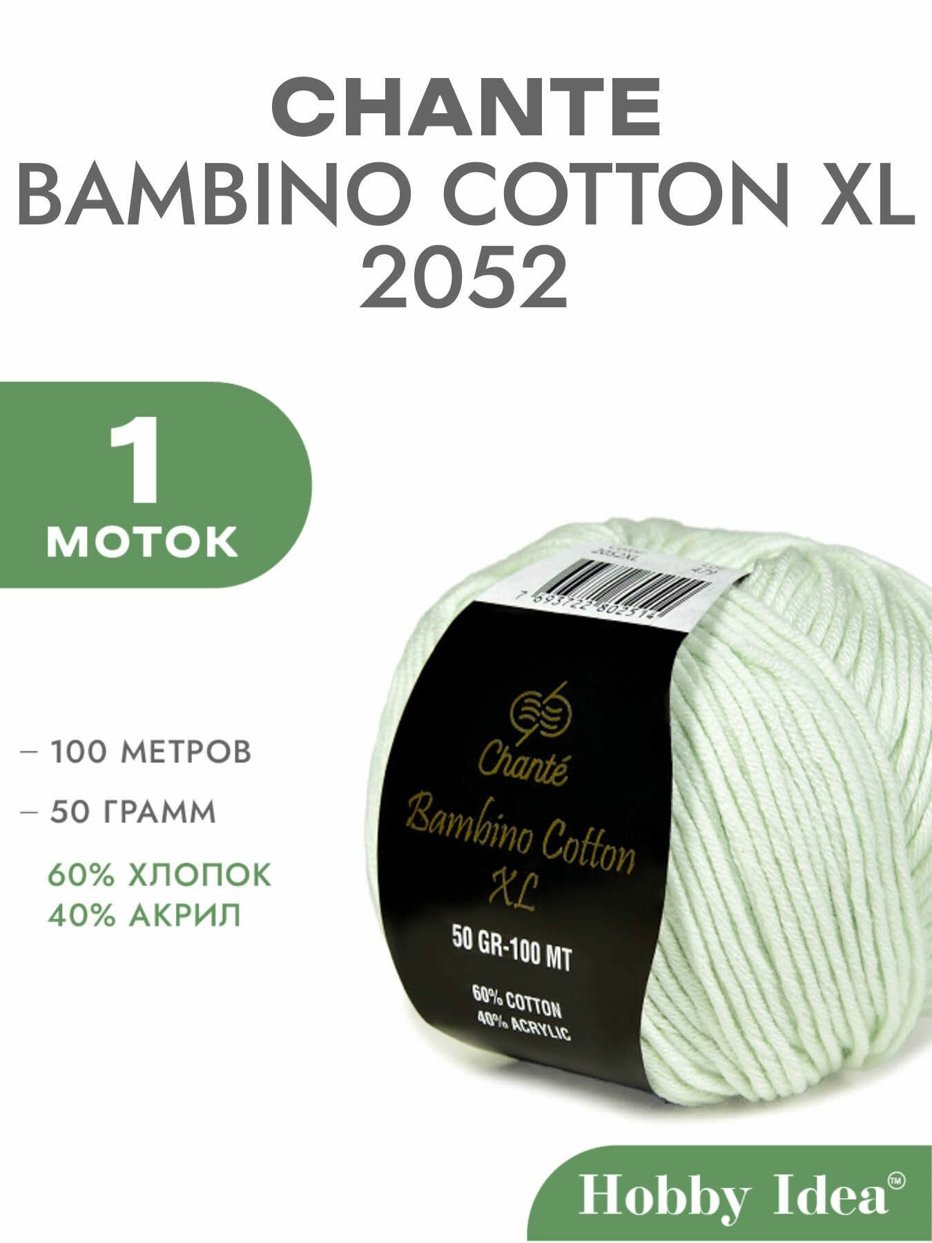 Пряжа Chante Bambino Cotton XL 2052 Бело-зелёный 1 моток (Нить летняя Шанте Бамбино Коттон ХЛ)