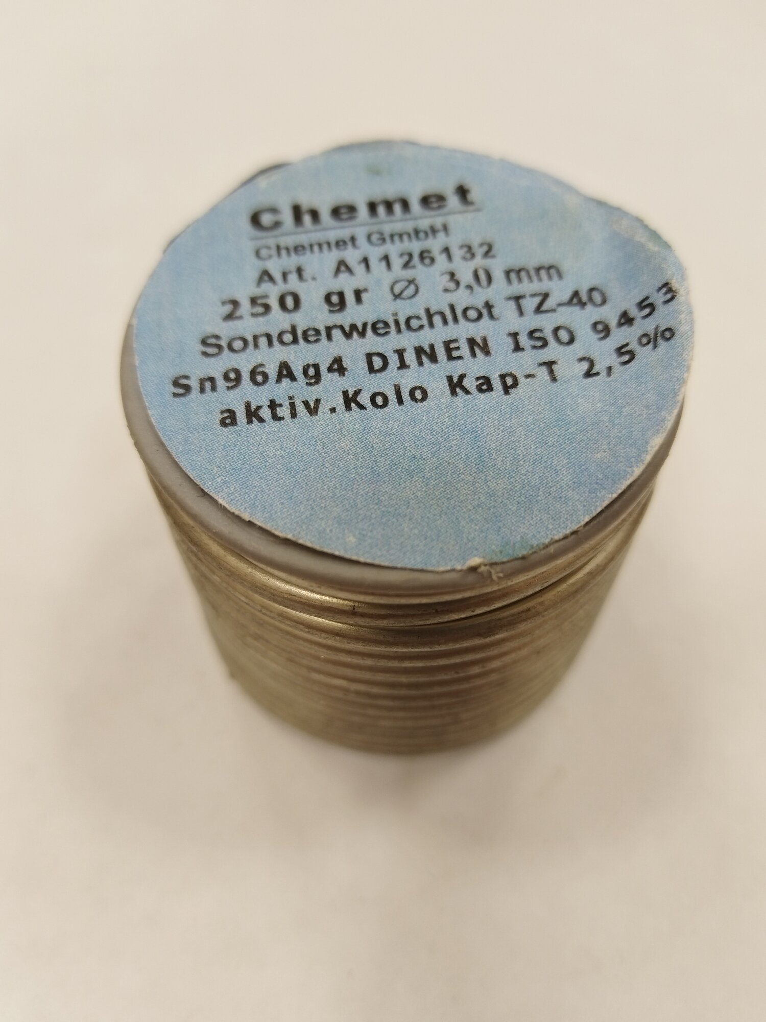 Припой Chemet мягкий A112/TZ-40, с флюсом Kap-T, диаметр 3 мм, на катушках по 250 г, S-Sn96Ag4, A1126132