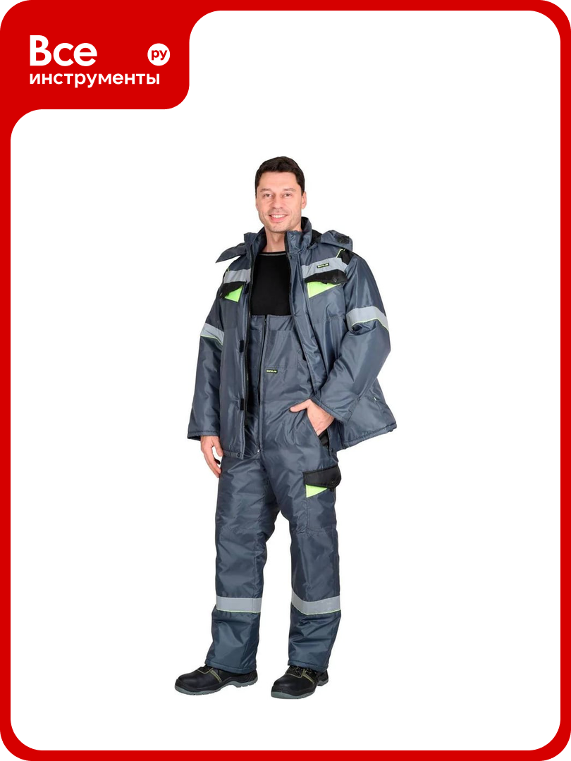 Костюм сириус "ХОВАРД": зим. куртка дл, п/к, т.-сер. с черн, лим. отд. и СОП тк. Оксфорд р.104-108/182-188 (ЧЗ) 43819