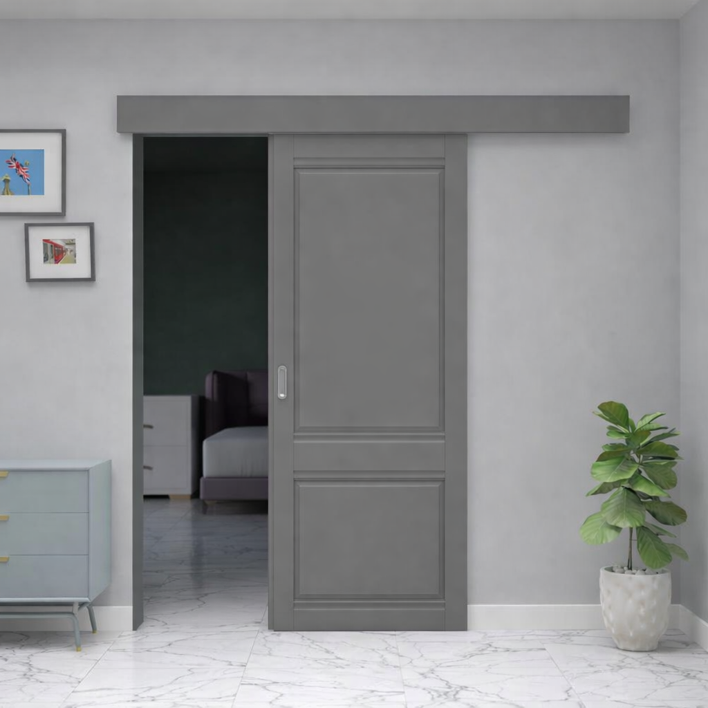 Дверь раздвижная Сицилия 60х200см, софт грей гладкий, 100 % заполнение,( комплект: полотно + раздвижной механизм + добор)