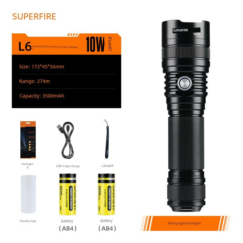Официальный флагманский фонарик SupFire Shenhuo L6, сверхяркий перезаряжаемый уличный прожектор дальнего действия 26650