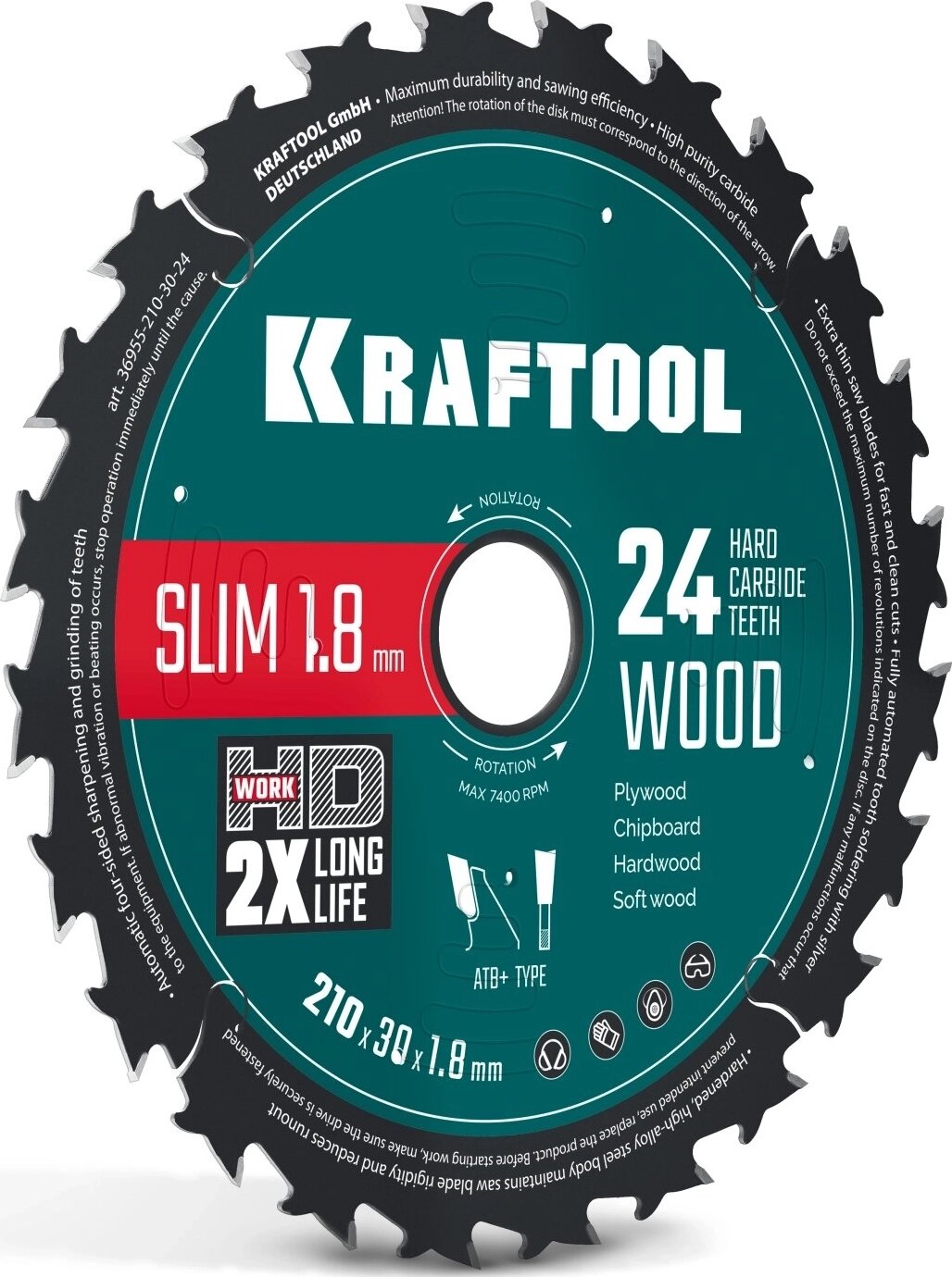 Диск пильный по дереву KRAFTOOL Slim wood cut 210 х 30 x 1.8 мм, 24Т
