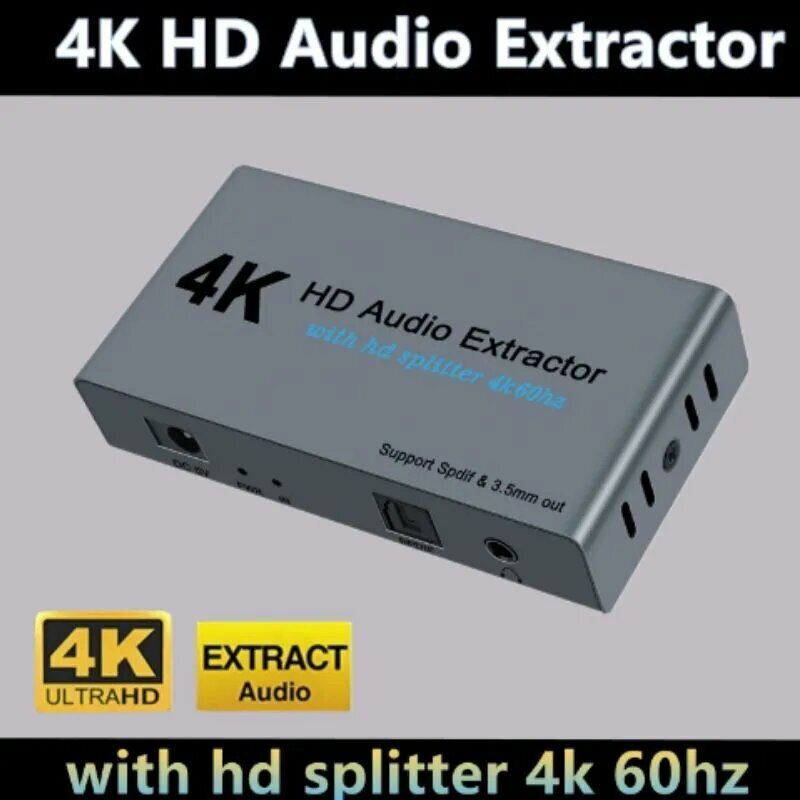 HDMI шунт аудио экстрактор, 4k@60Hz Выход 1 в 2 с оптическим Toslink SPDIF + коаксиальным + 3,5 мм аудиовыходом