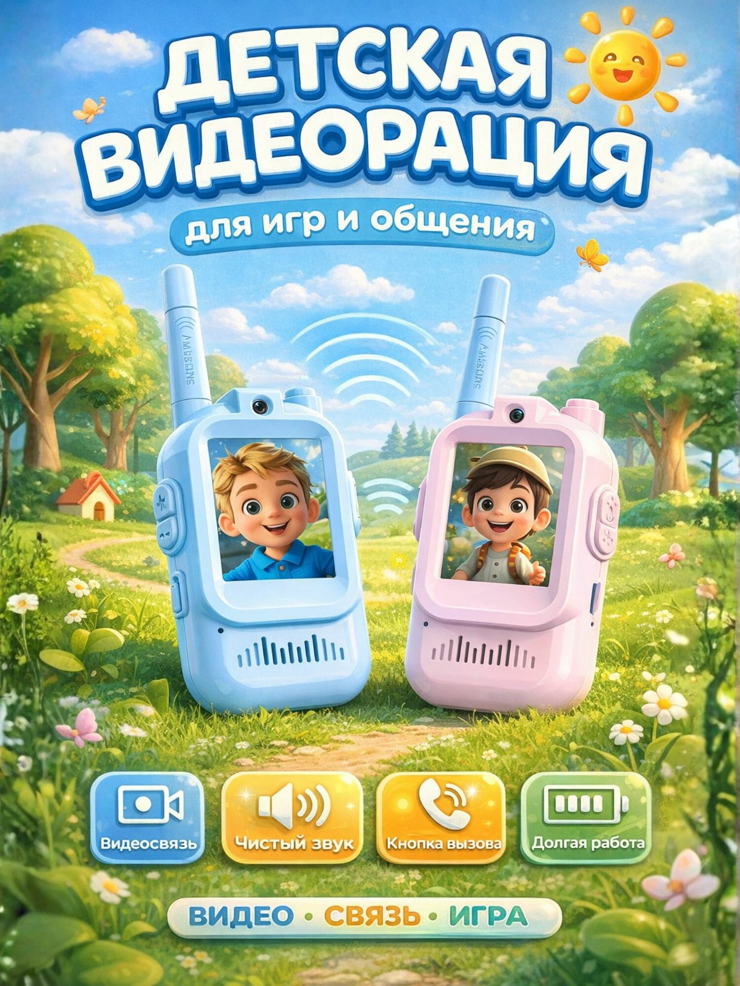 Детская видеорация с экраном, 2 шт, видеосвязь для игр и общения, до 2 км