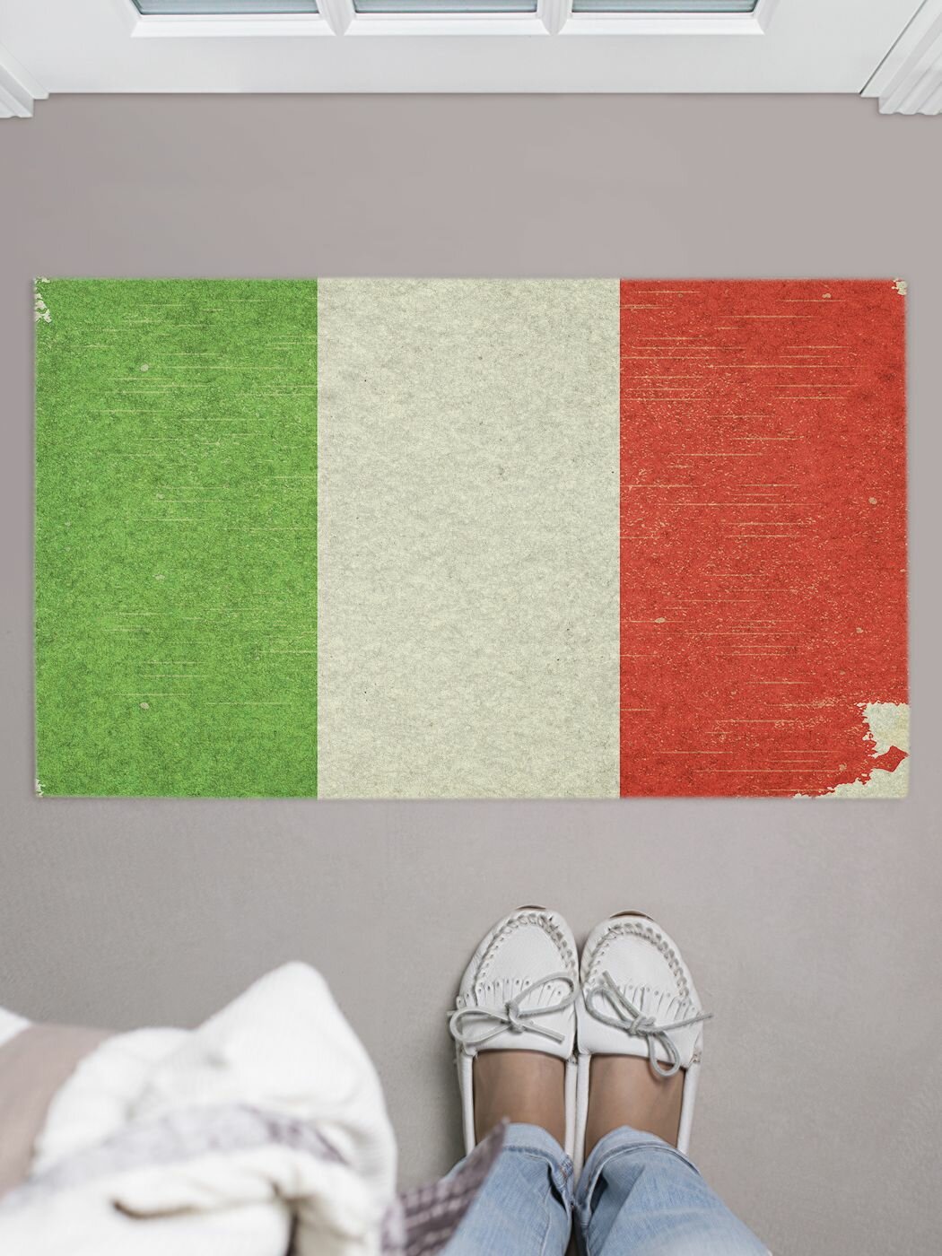 Коврик придверный в прихожую с принтом "Ретро-флаг Италии" 45x75 см , JoyArty