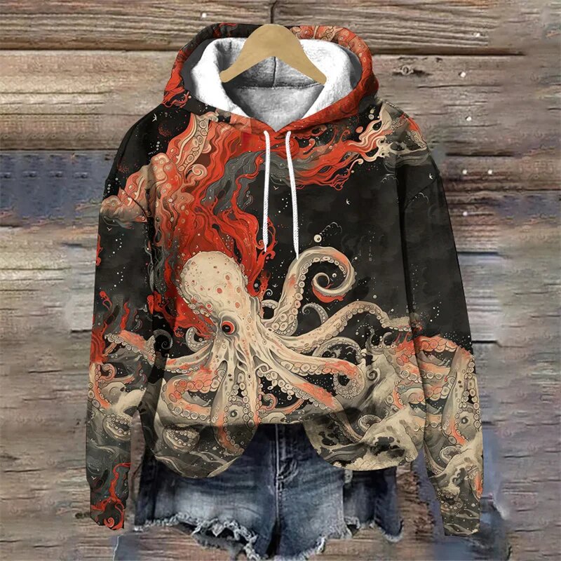 Мужской полиэстеровый свободный пуловер с 3D принтом Sea Animal Pattern XXXL, Бежевый, Бежевый