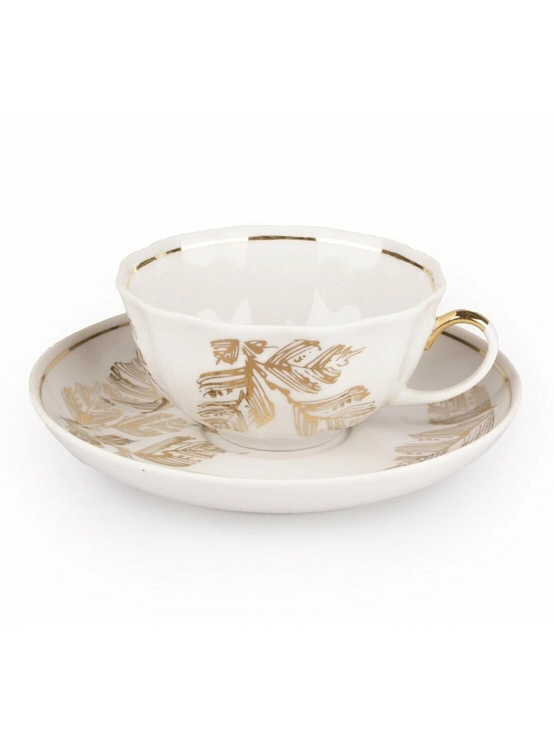 Пара чайная фарфоровая 220 мл. Дулево Ф. Тюльпан "Золотая ветка"