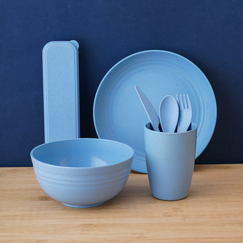 Набор посуды из пшеничной соломы для детей, креативный набор из шестнадцати предметов: миска, тарелка, вилка, ложка, палочки для еды, для риса и супа