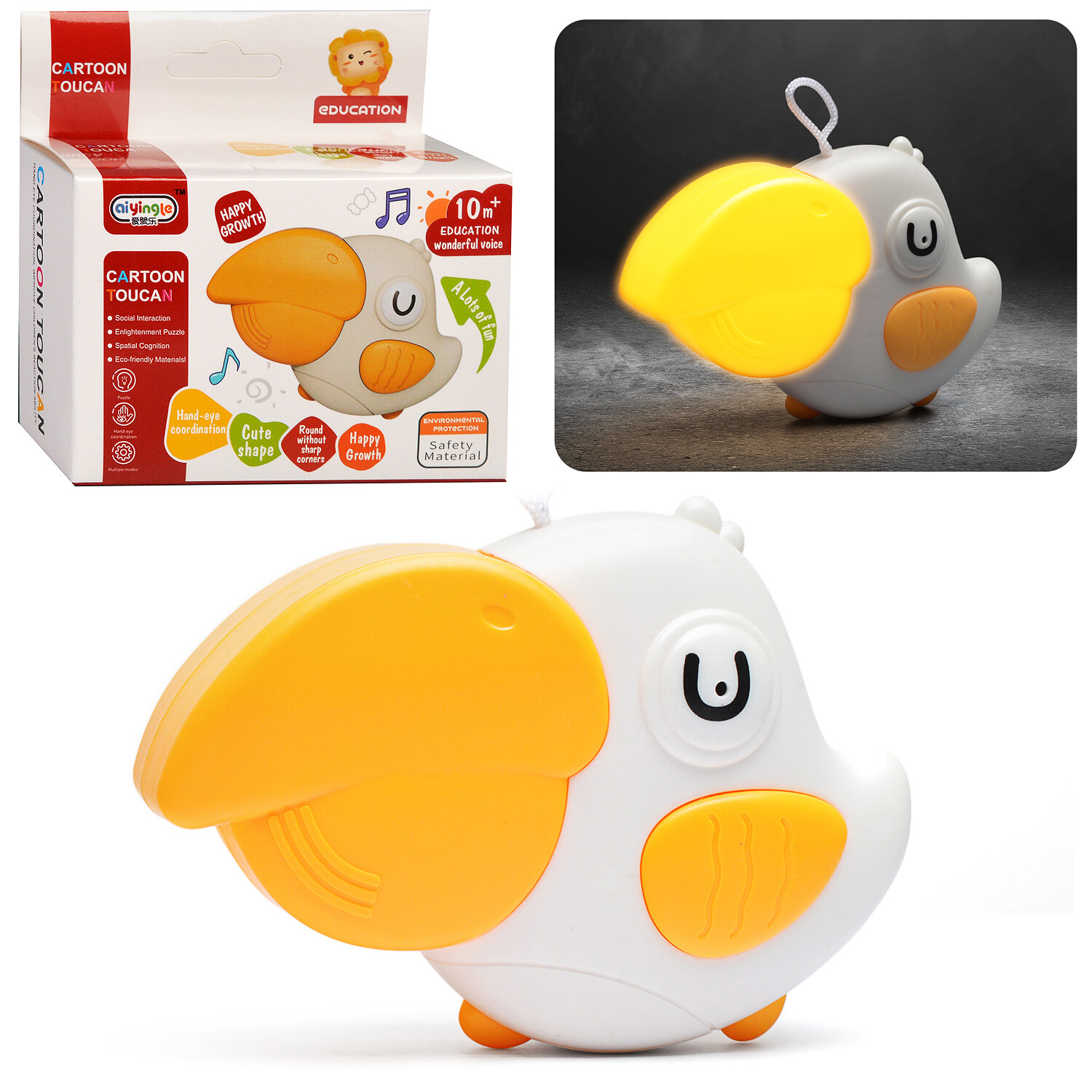 Игрушка музыкальная 368-37 "Тукан", 11 х 3,5 х 8 см, звук, свет.