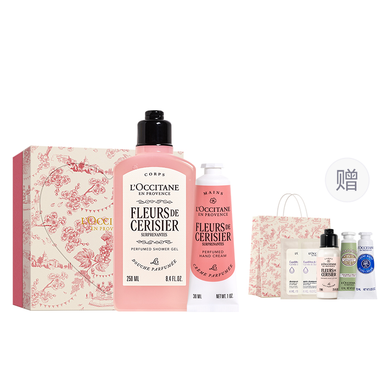 Набор для ухода за телом унисекс LOCCITANE Цветы вишни, гель для душа и крем для рук, pink