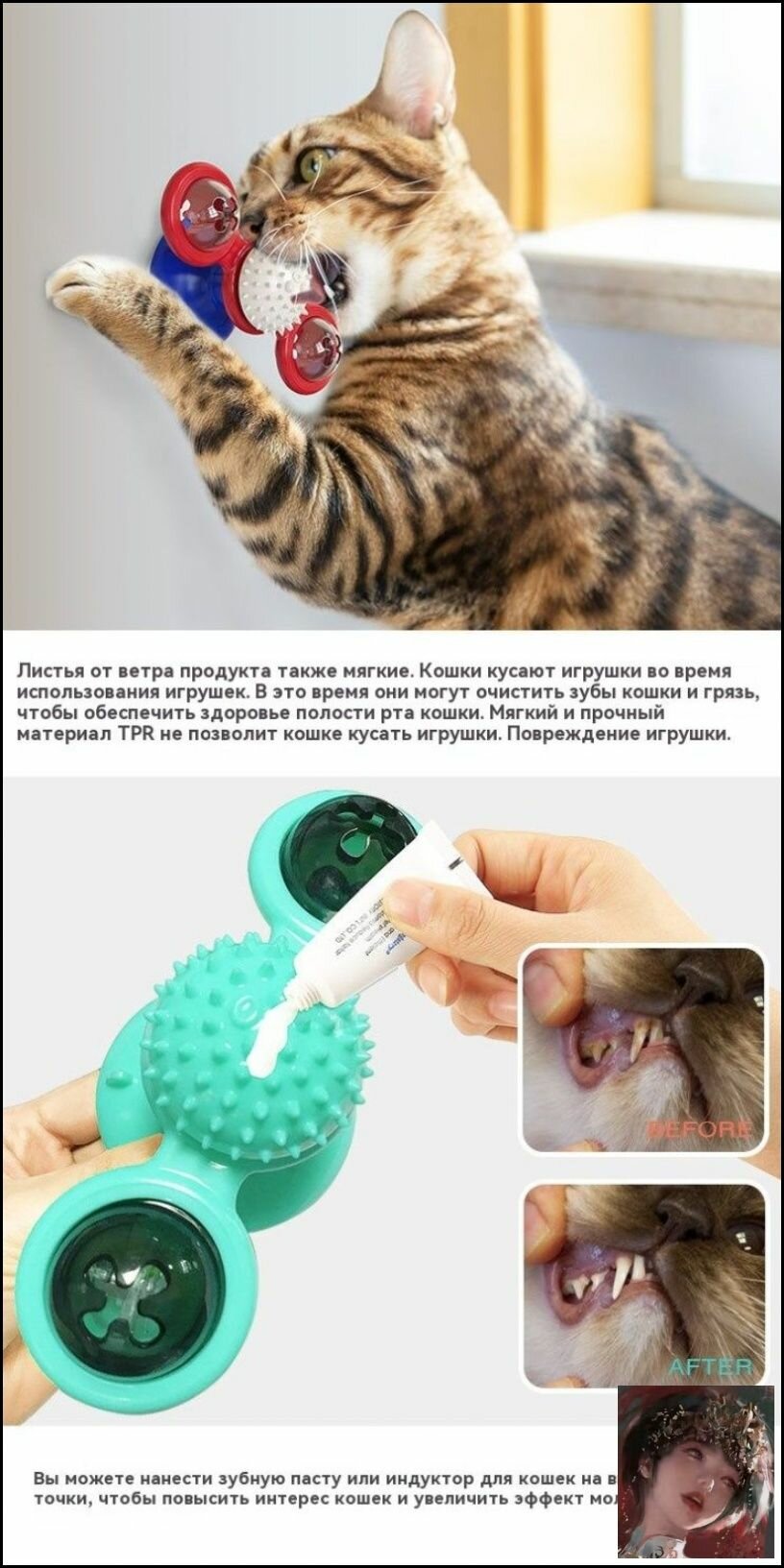 Интерактивная игрушка для кошек вращающийся ветерок на гладкую поверхность, развивающая и очищающая зубы — фото 1