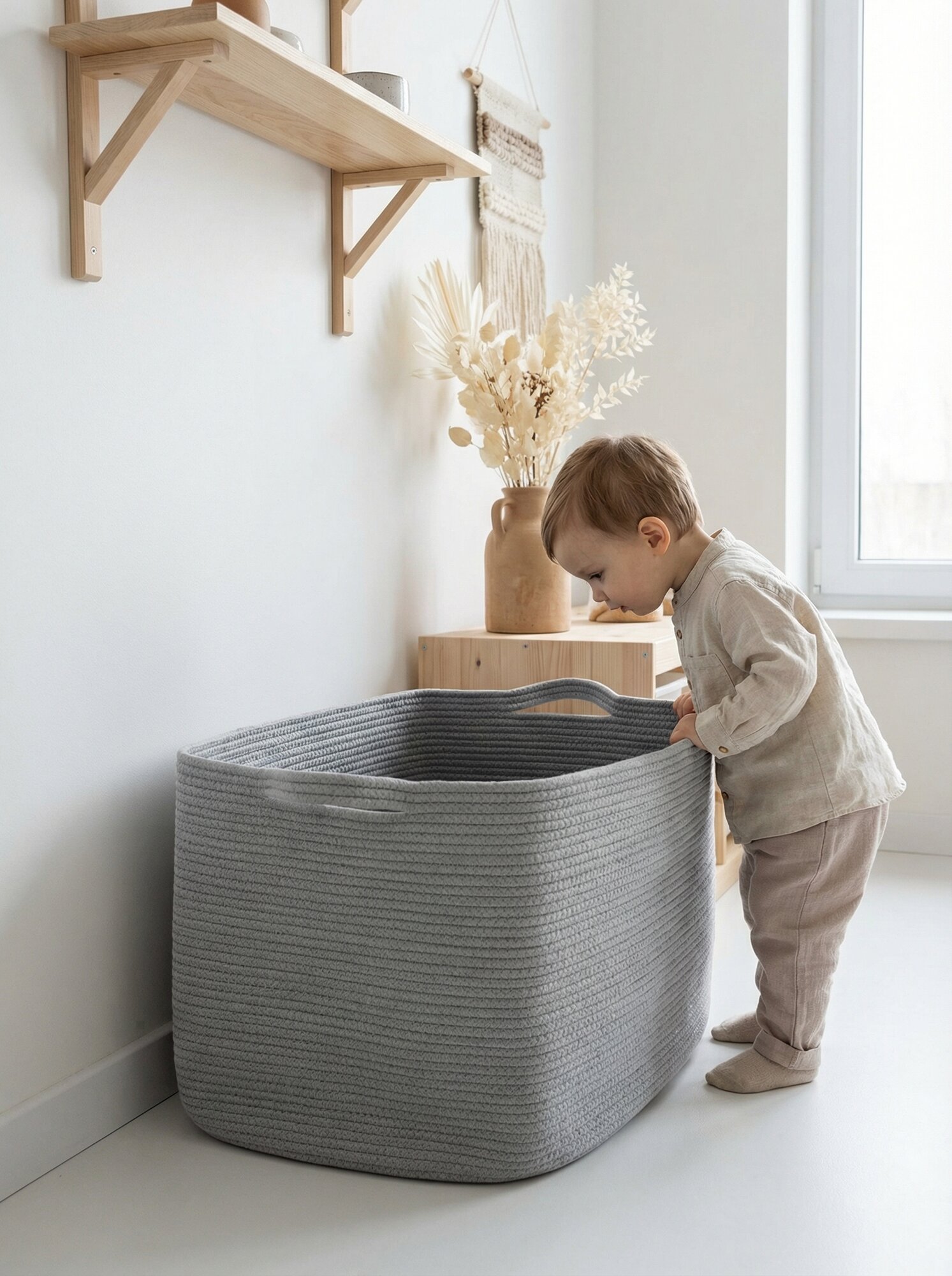 Большая плетеная корзина для белья в ванную 60х40х35