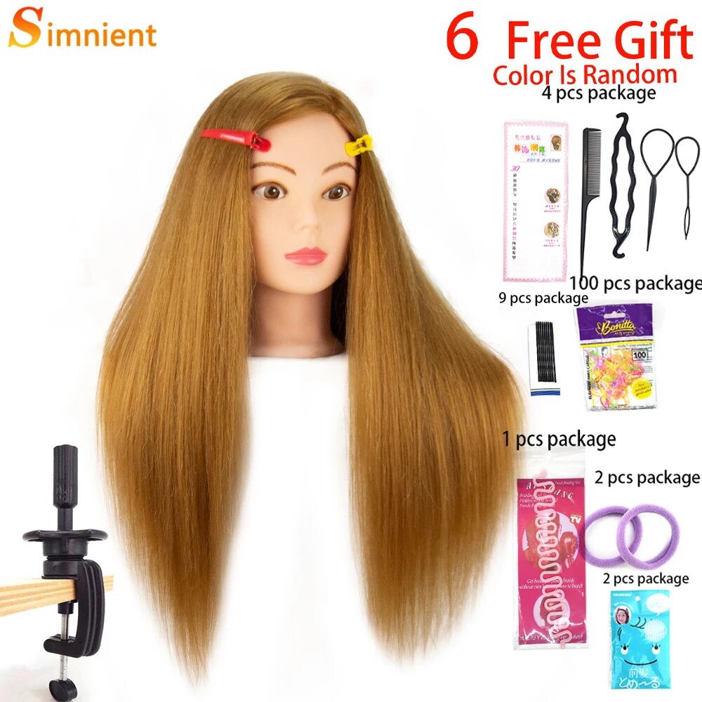 Голова-манекен Simnient для парикмахеров с натуральными волосами Golden With gift