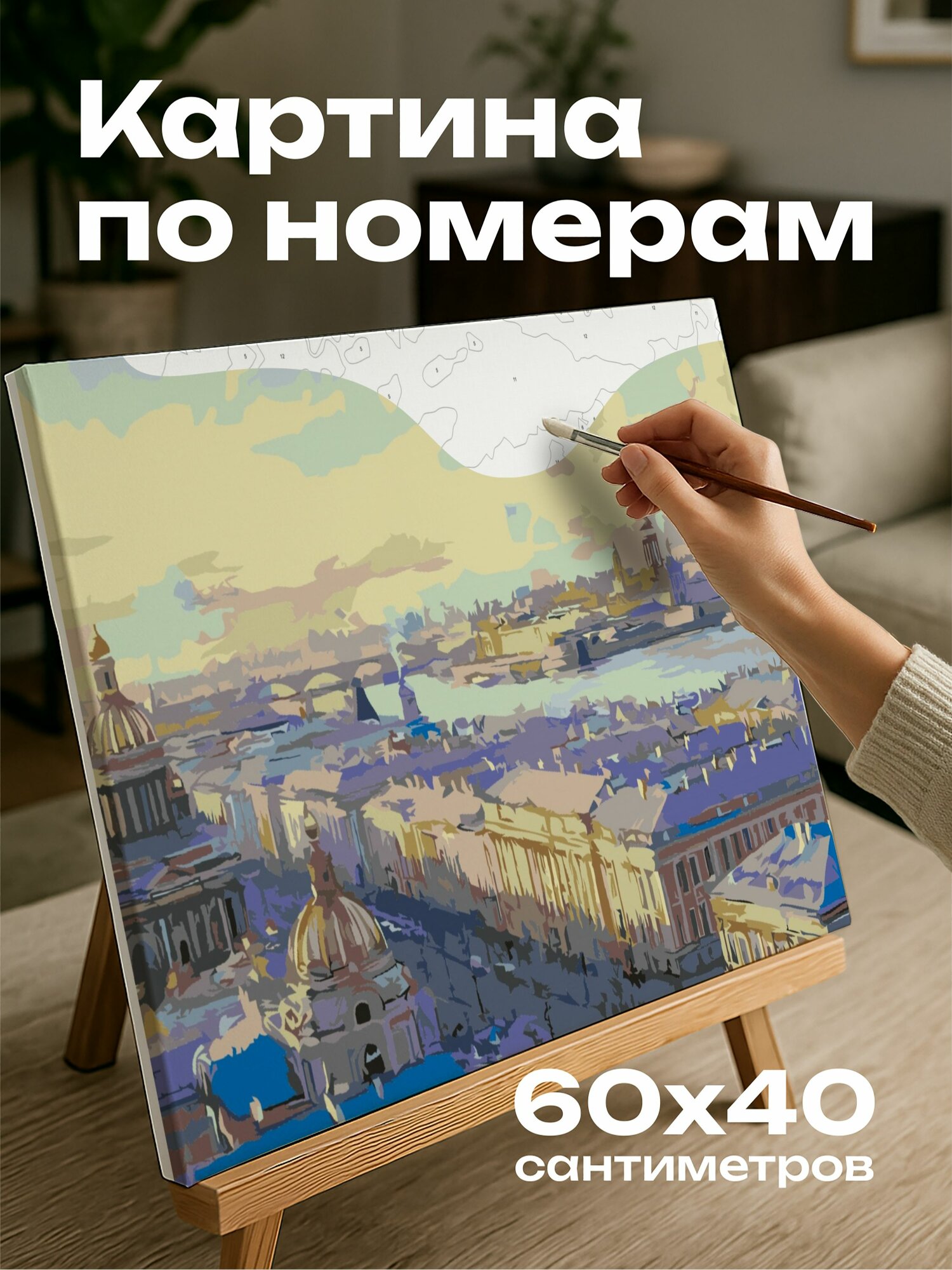 Картина по номерам 60x40 см, Петропавловский собор, Государственный Эрмитаж, Санкт-Петербург, городской пейзаж