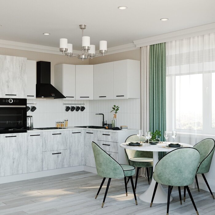 Кухонный гарнитур угловой «бланка», 2400×1600 мм, цвет жемчуг/пайн мрамор марквина белый