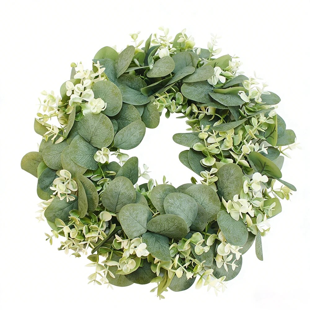 Искусственный Цветочный Венок 14 Дюймов В Весеннем Кантри-стиле С Пластиковым Зеленым Эвкалиптом Для Декора Стен, Свадеб