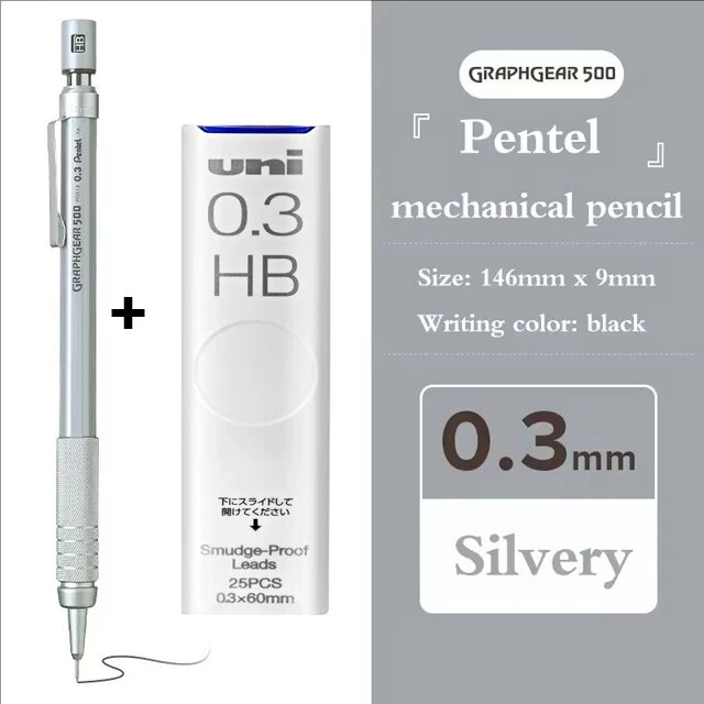 Механический карандаш Pentel Graphgear 500 0.3 мм, HB, белый