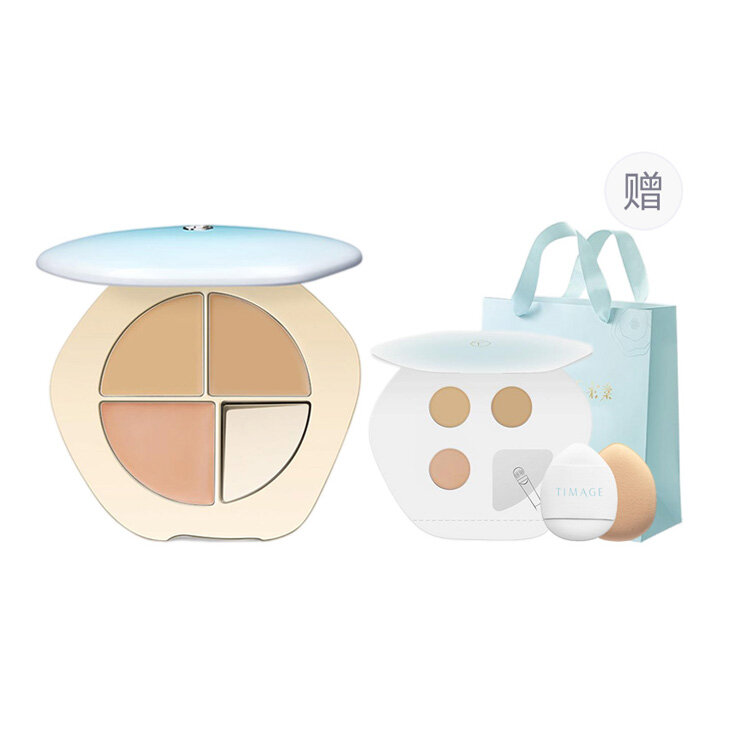 Палетка корректора женский TIMAGE Триколорная увлажняющая осветляющая с пуховкой, 5г