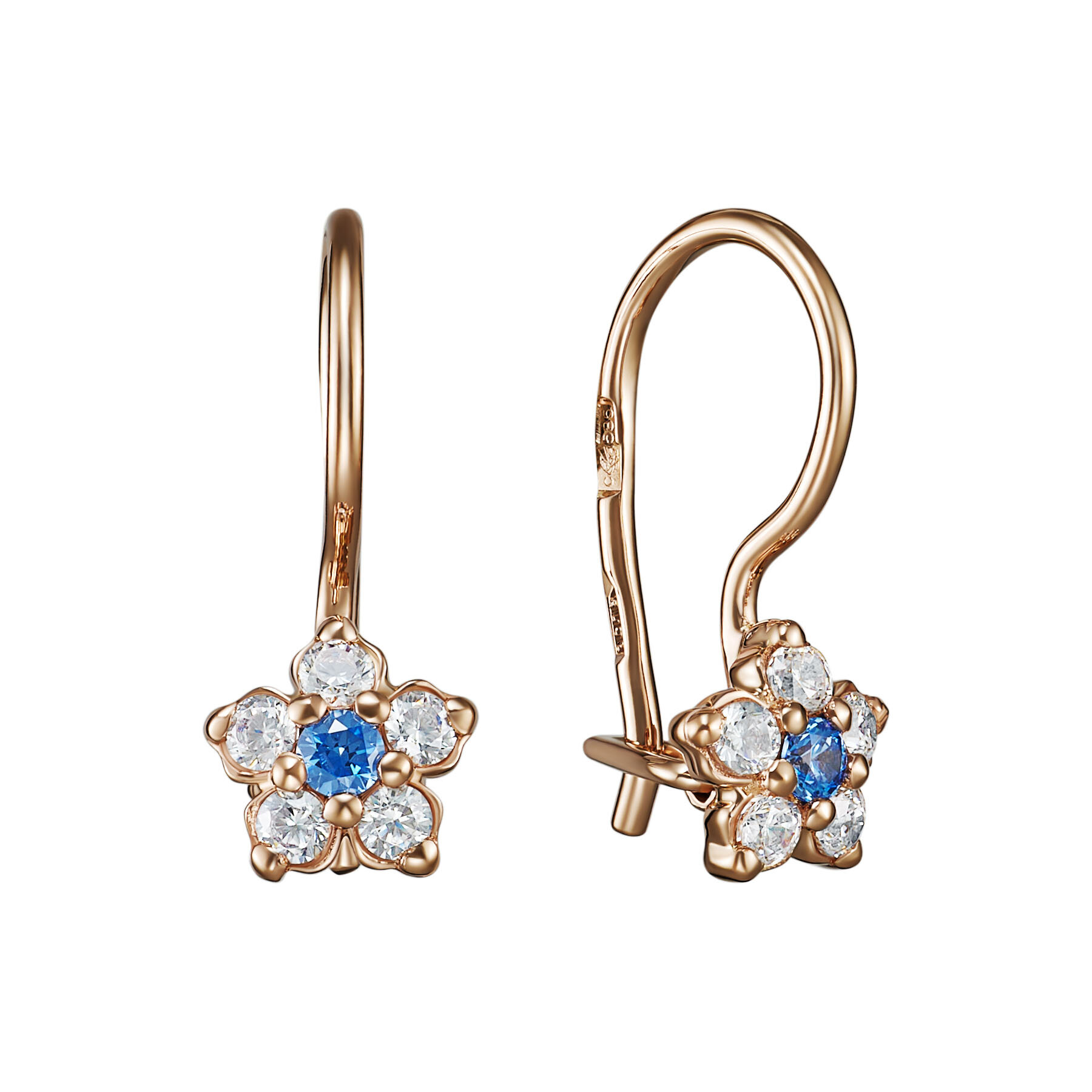 Серьги, красное золото, 585 проба, фианит