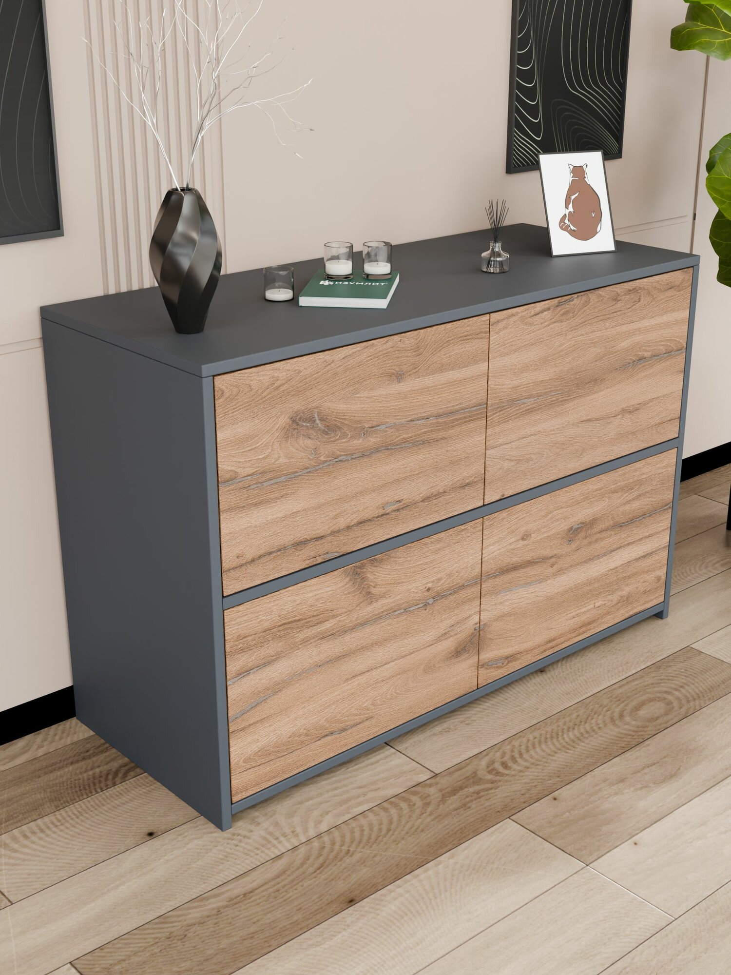 Изумлит Комод для белья и одежды Каллисто 100х66.8х40 см, графит/дуб крафт табачный