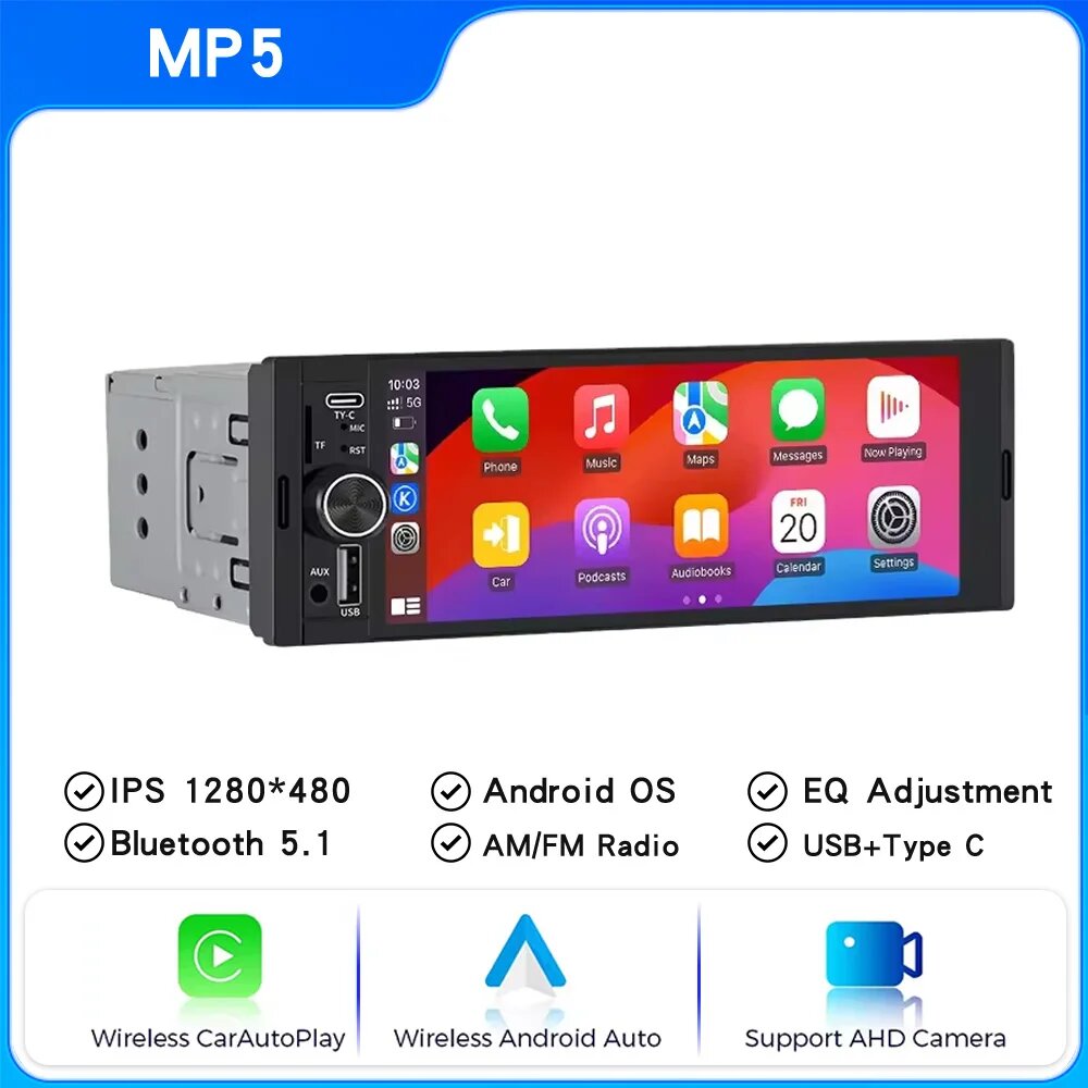 Автомобильный MP5-плеер BINGFAN 6.86" 1Din универсальный, со встроенным беспроводным a-Wireless