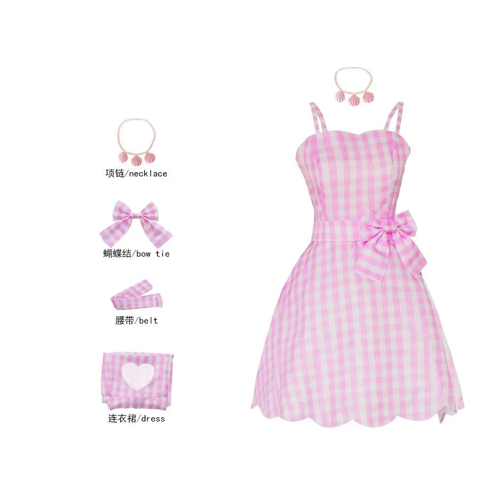 Барби розовое клетчатое платье М, short pink dress
