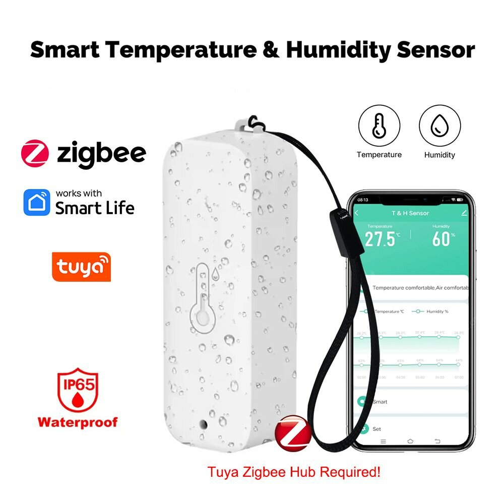 Умный Zigbee датчик температуры и влажности, IP65 для помещений и улицы