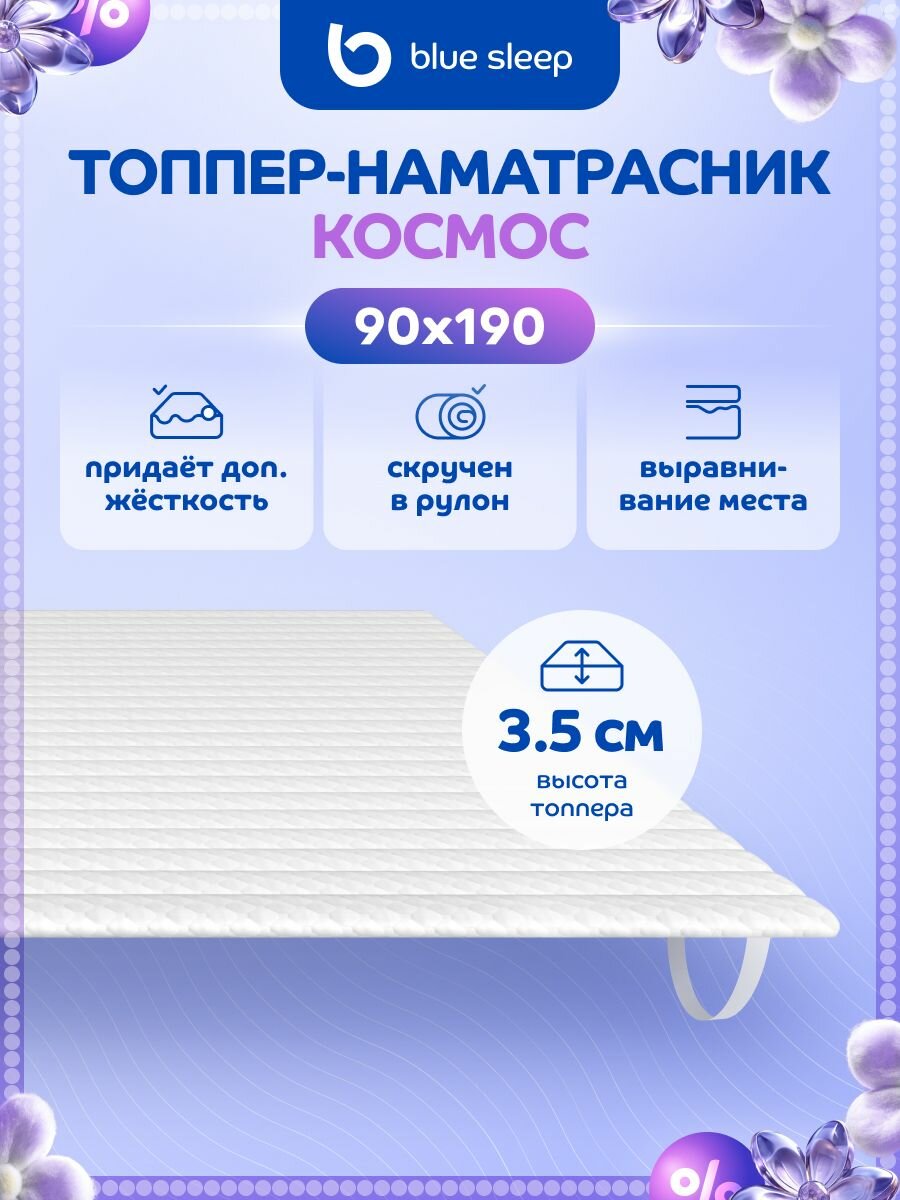Топпер матрас 90х190 для кровати и дивана, Blue Sleep Космос