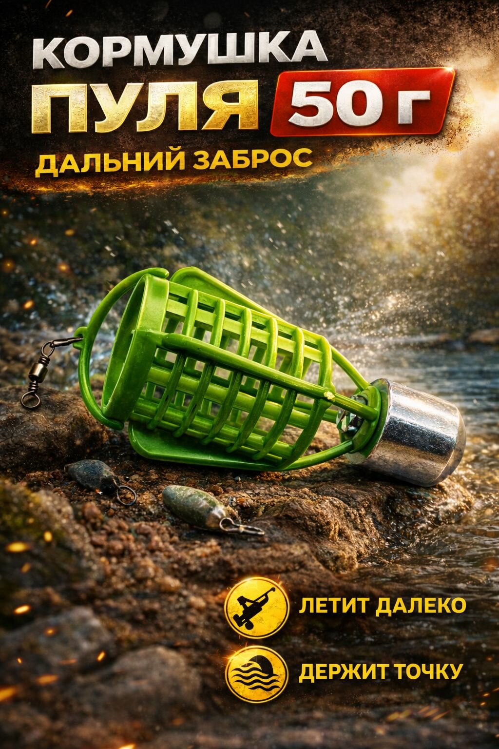 Кормушка для фидера Пуля 50 г, 1 шт, фидерная кормушка для дальнего заброса, для течения и реки