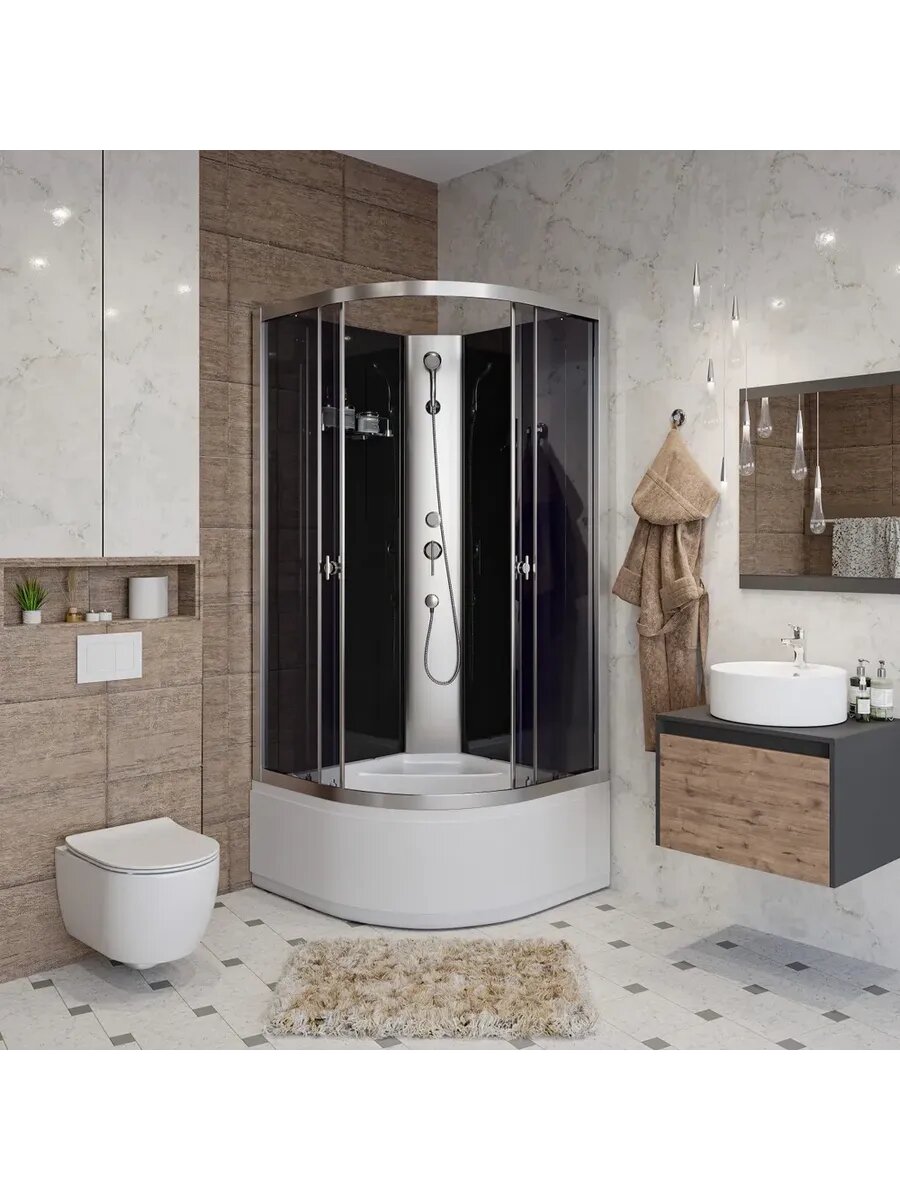 Душевая кабина Niagara угловая, 100/100 с поддоном и сдвижными дверями, цвет черный.