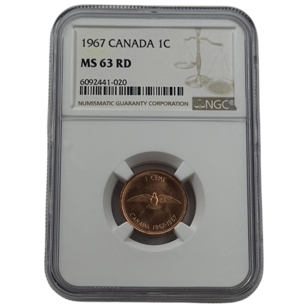 Канада 1 цент 1967 г. (100 лет Конфедерации Канада) (Слаб NGC MS 63 RD)