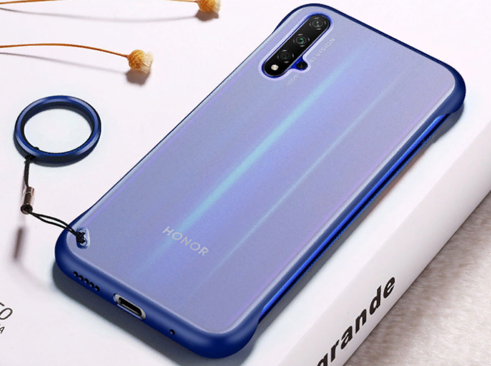 Чехол-панель-накладка MyPads для Huawei Honor V20 тонкий полимерный силиконовый прозрачный с синими гранями