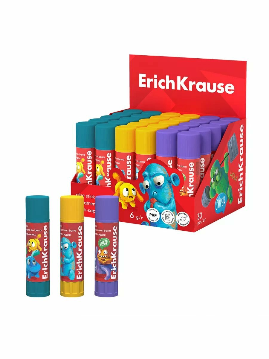 Клей-карандаш EasyStick Jolly Friends, 6г, 30 шт.