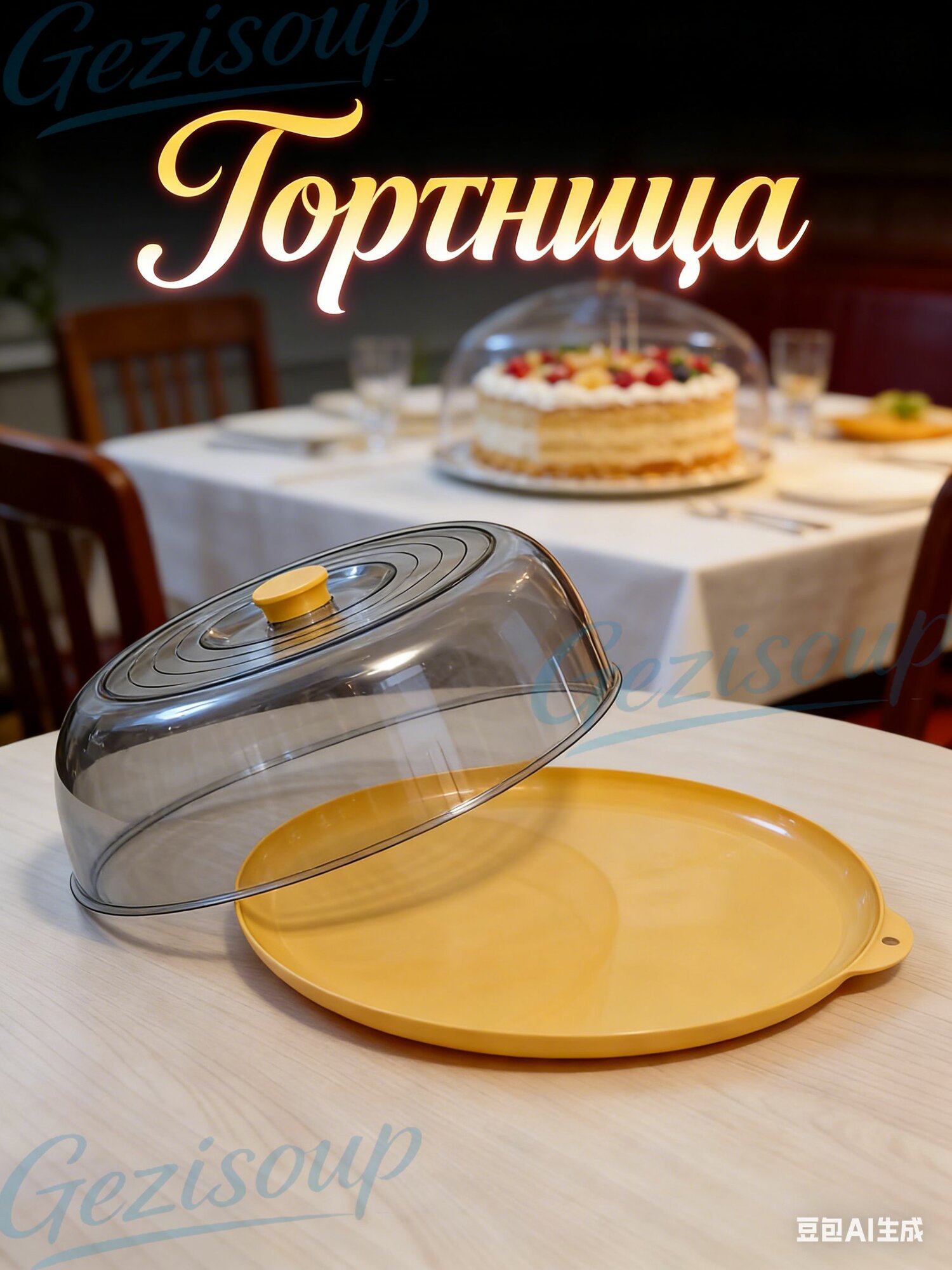 Тортница с крышкой и подставка для десертов и пирожных и кондитерских изделий, желтый 28*9cm