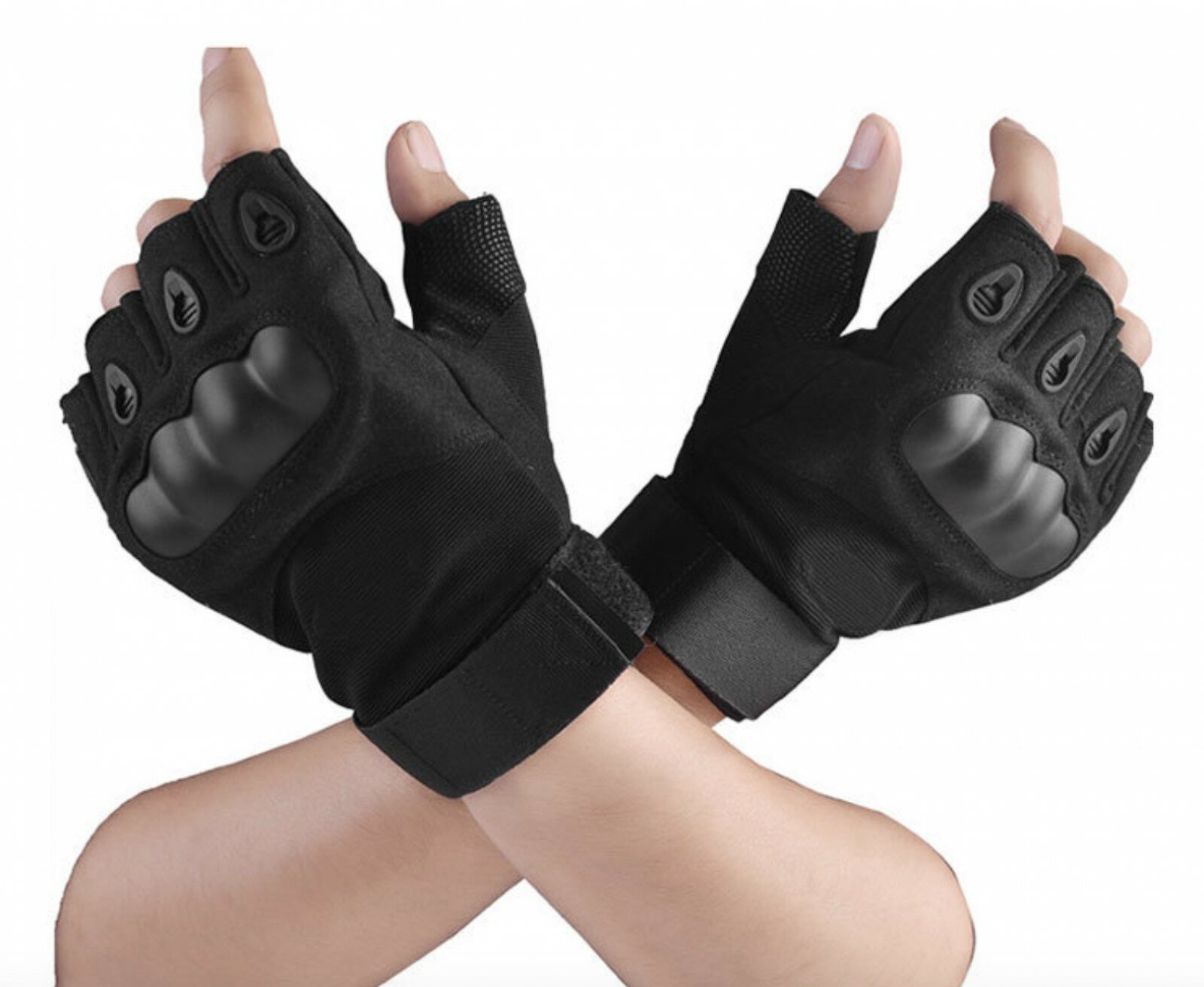 Тактические военные перчатки MyPads M-231982 черные теплые с открытыми пальцами размер M