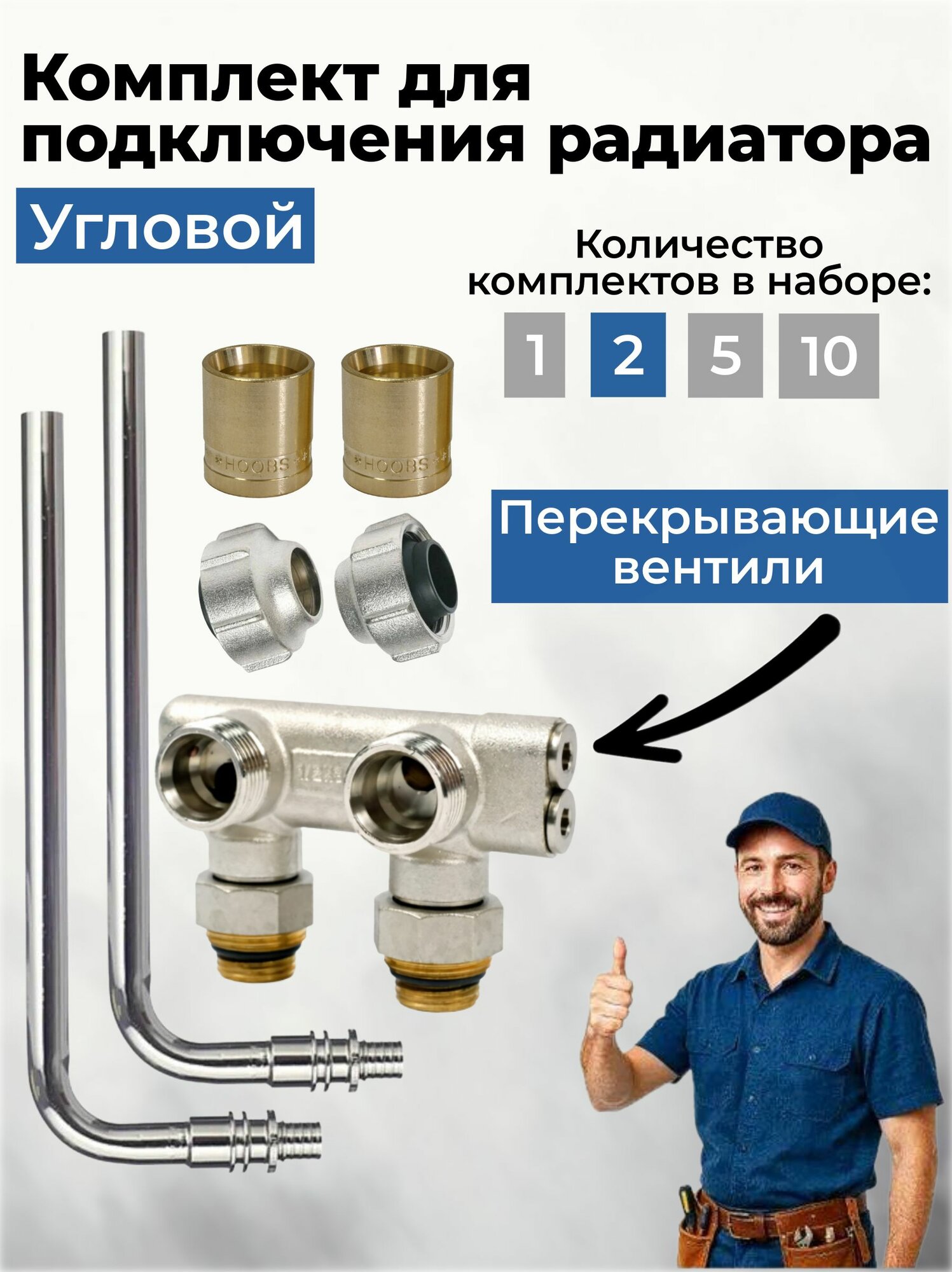 Трубка для подключения радиатора Г-образная 16/250 мм, Узел подключения радиатора, угловой, перекрестный 3/4" х 1/2" с запорными вентилями , евроконусами G3/4"- 15*1, гильзами 16 мм. 2 набора