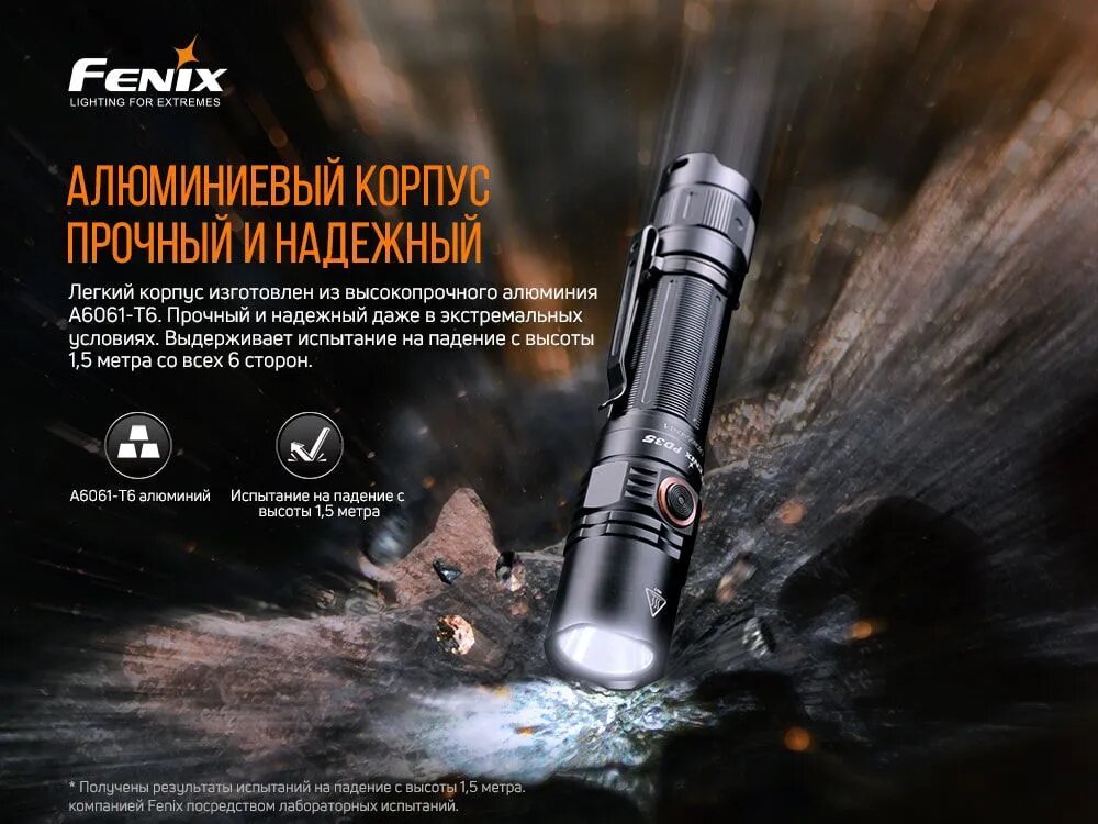 Фонарь ручной Fenix PD35 Светодиодный, черный, дальность 357 метров, 1700 люмен, до 230 часов работы — фото 1