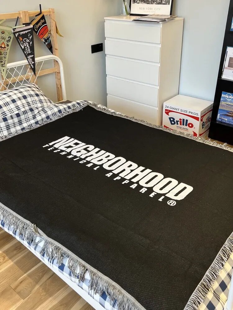 Плед NEIGHBORHOOD TECHNICAL APPAREL черный 160x130 см с бахромой